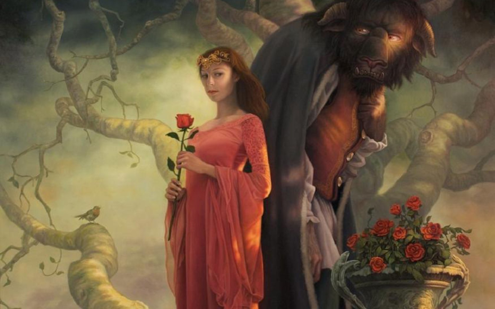 Enchanted Encounter: A Fantasy HD Wallpaper of Beauty and Beasts
