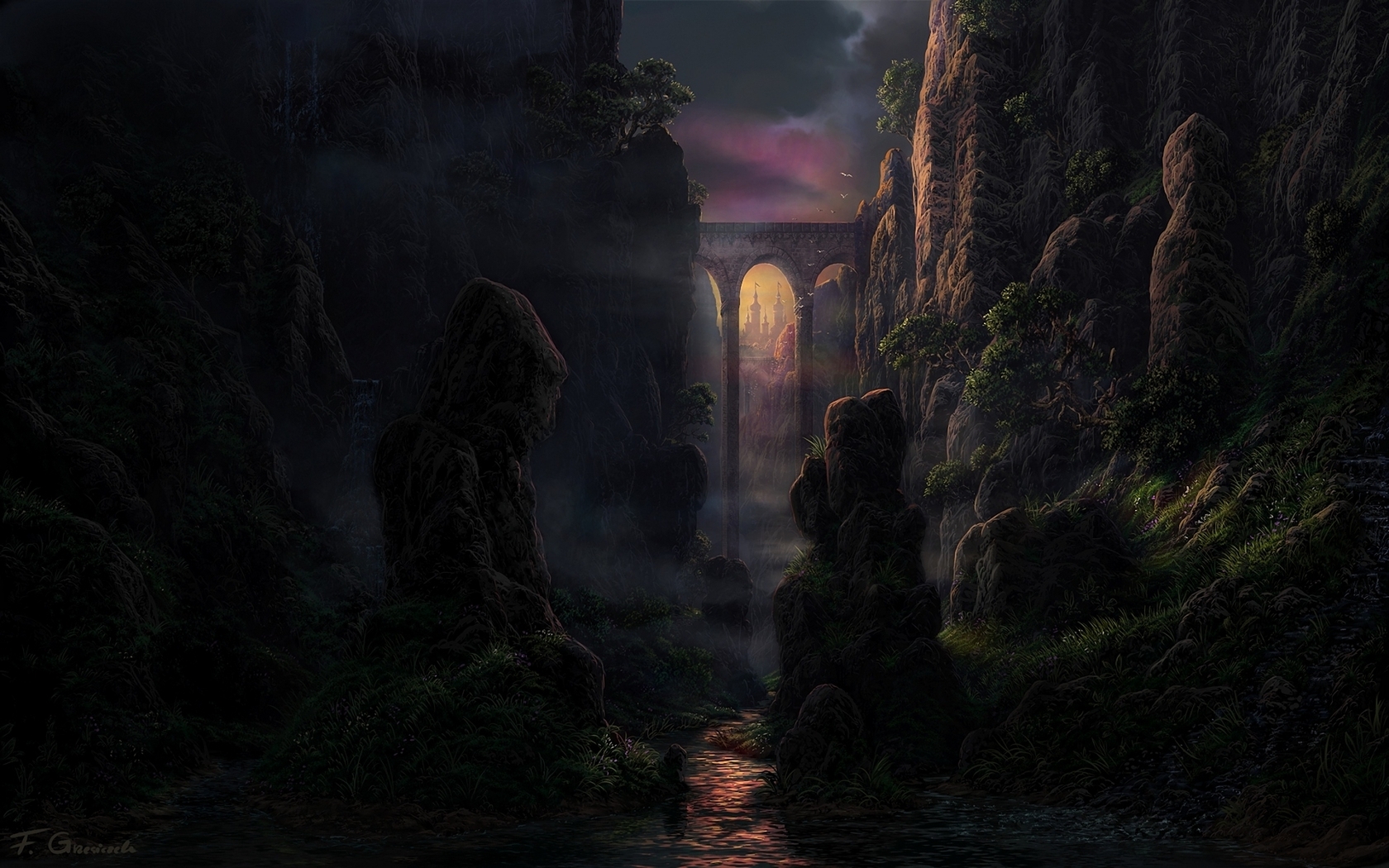 Enchanted Realm: Mystical Fantasy Landscape HD Wallpaper