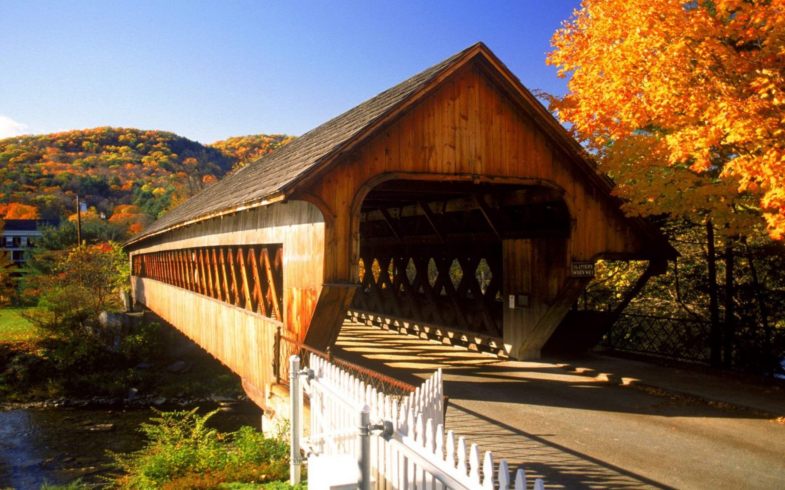 Download Bridge Man Made Covered Bridge HD Wallpaper