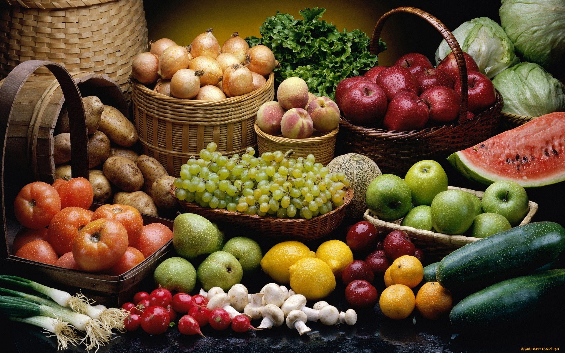 Fresh Harvest: Vibrant Fruits & Vegetables HD Wallpaper | 1920x1200 ...