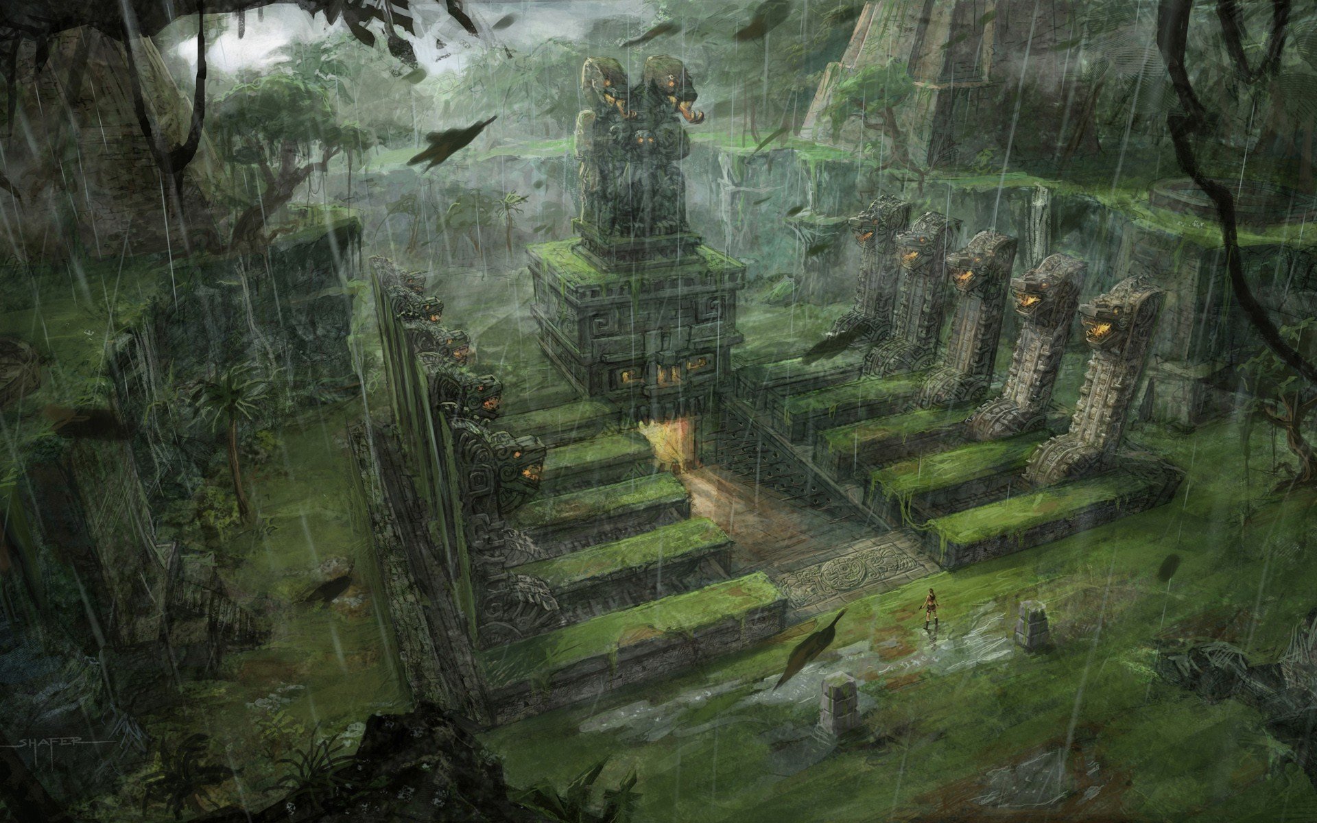 Tomb Raider: Underworld – Rain-soaked Ancient Jungle Temple HD Wallpaper