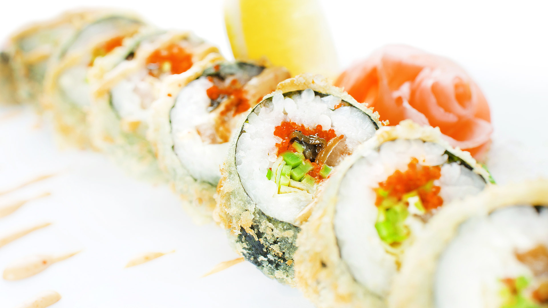 HD Sushi Delight: Fresh Rolls on a Crisp Canvas