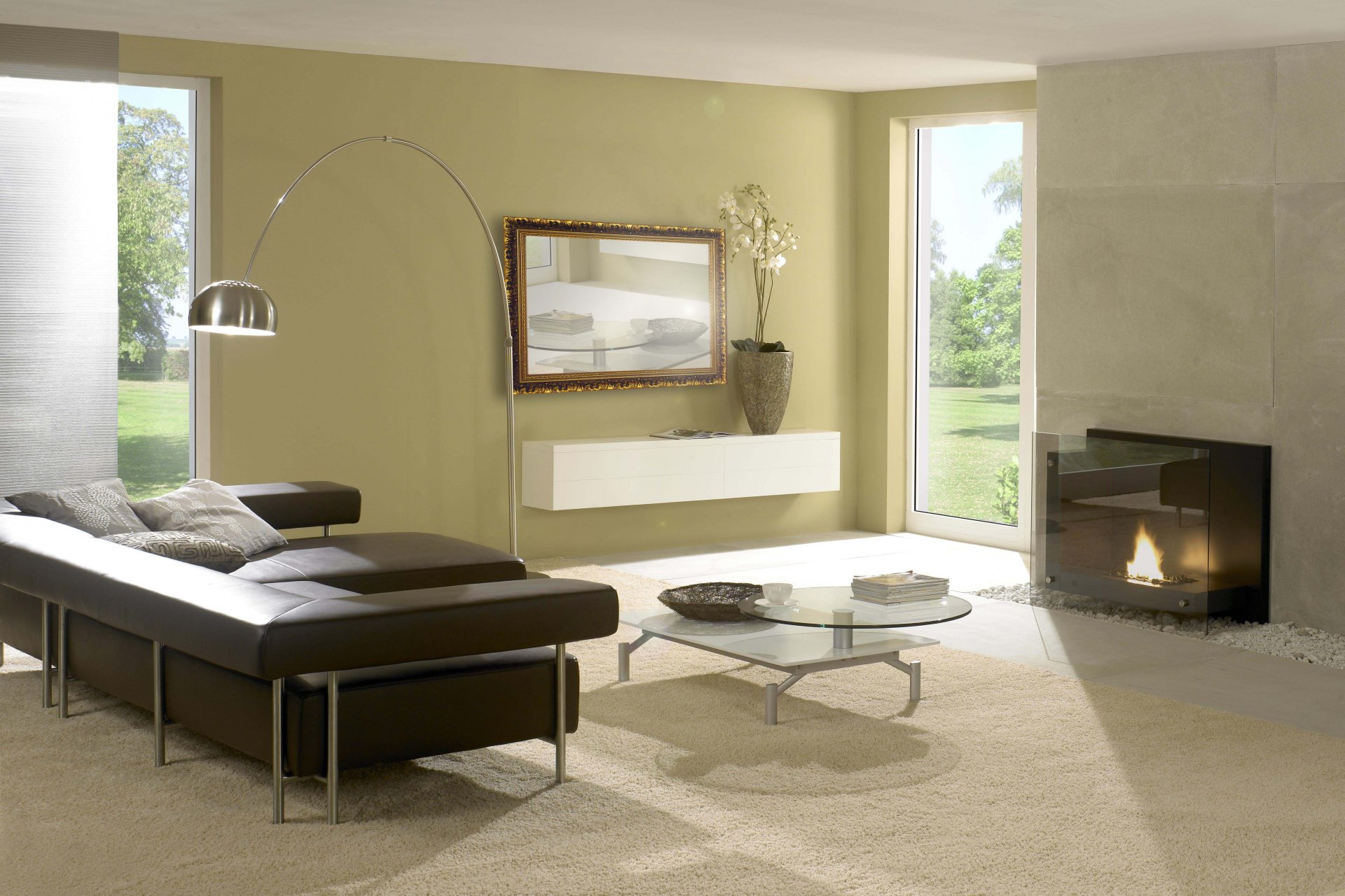 4K Ultra HD Modern Living Room: Sleek Man-Made Comfort