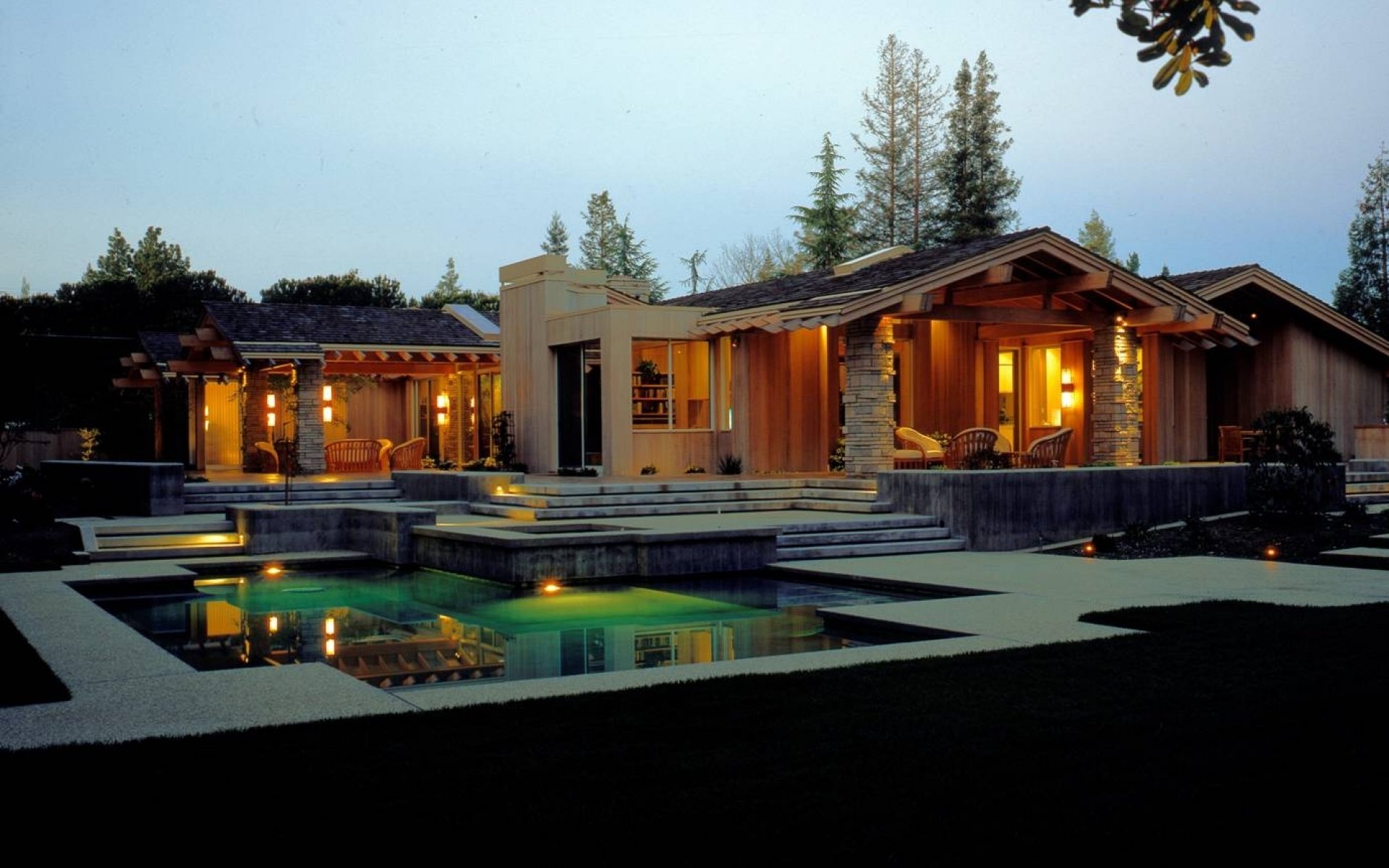 Modern Elegance: Stunning HD House at Dusk | 1920x1200 | Wallpaper Abyss