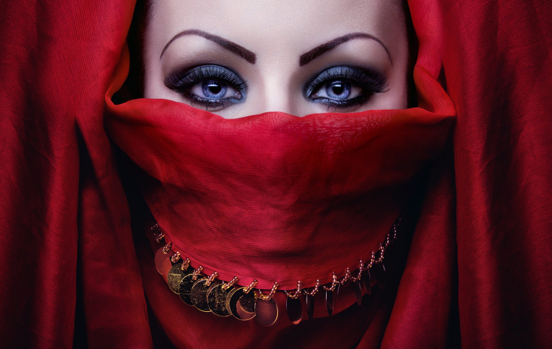 Mystic Gaze: Stunning HD Woman's Eye Portrait in Red Veil | 2373x1500 ...