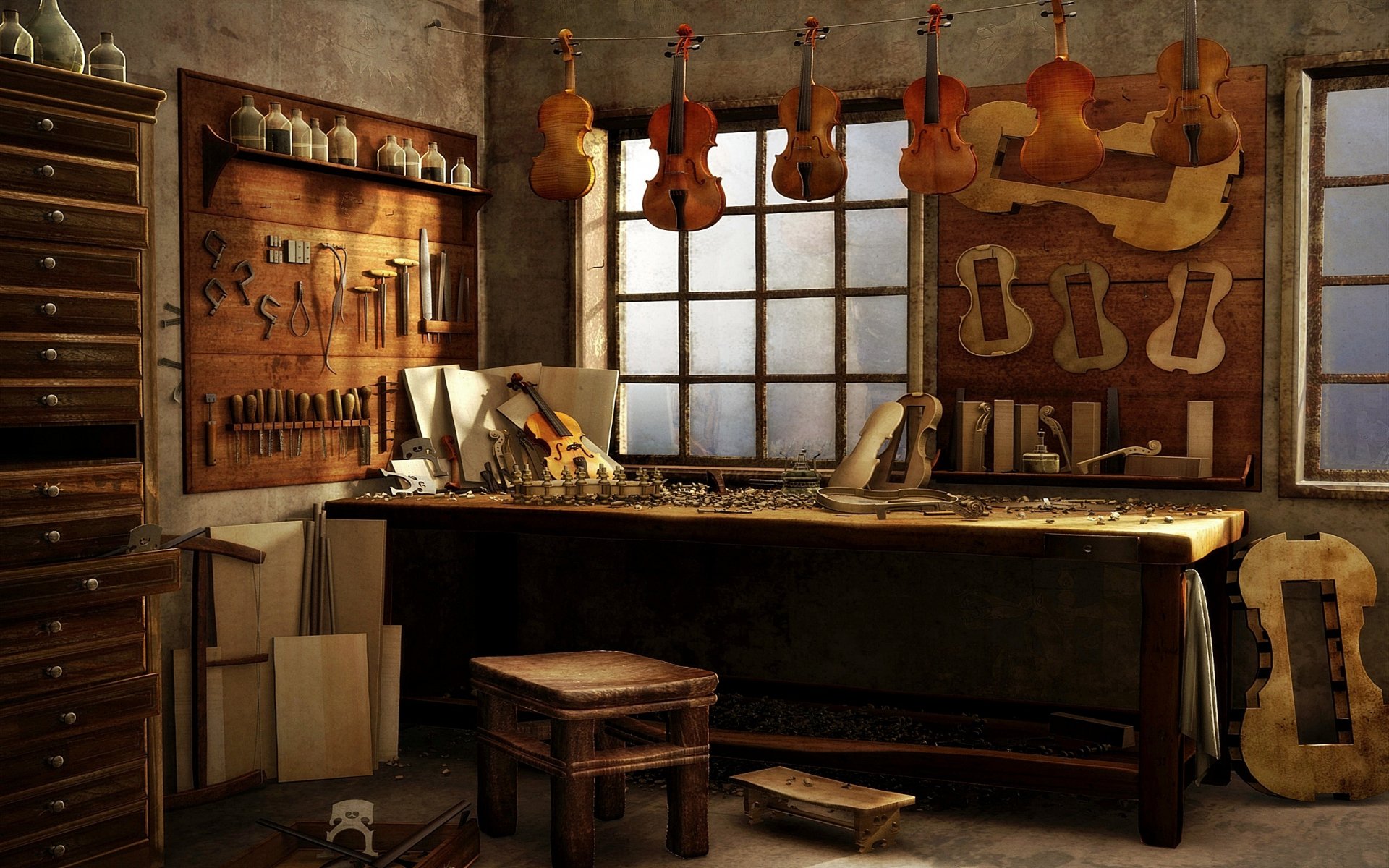 Elegant Violin Workshop - HD Wallpaper