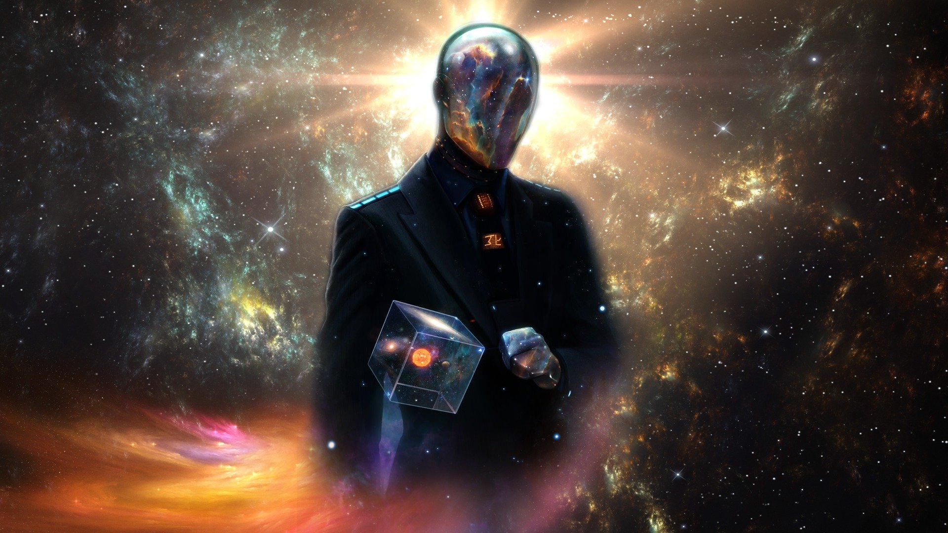 Galactic Mind: Sci-Fi Men in Cosmic Realms HD Wallpaper