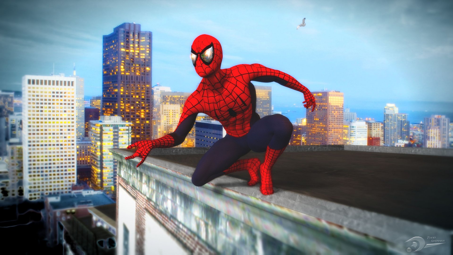 Spiderman up on the roof Full HD Wallpaper and Background | 3000x1687 ...