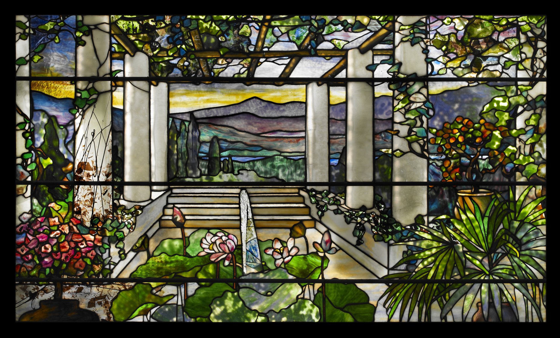 8K Ultra HD Artistic Stained Glass Garden View Wallpaper