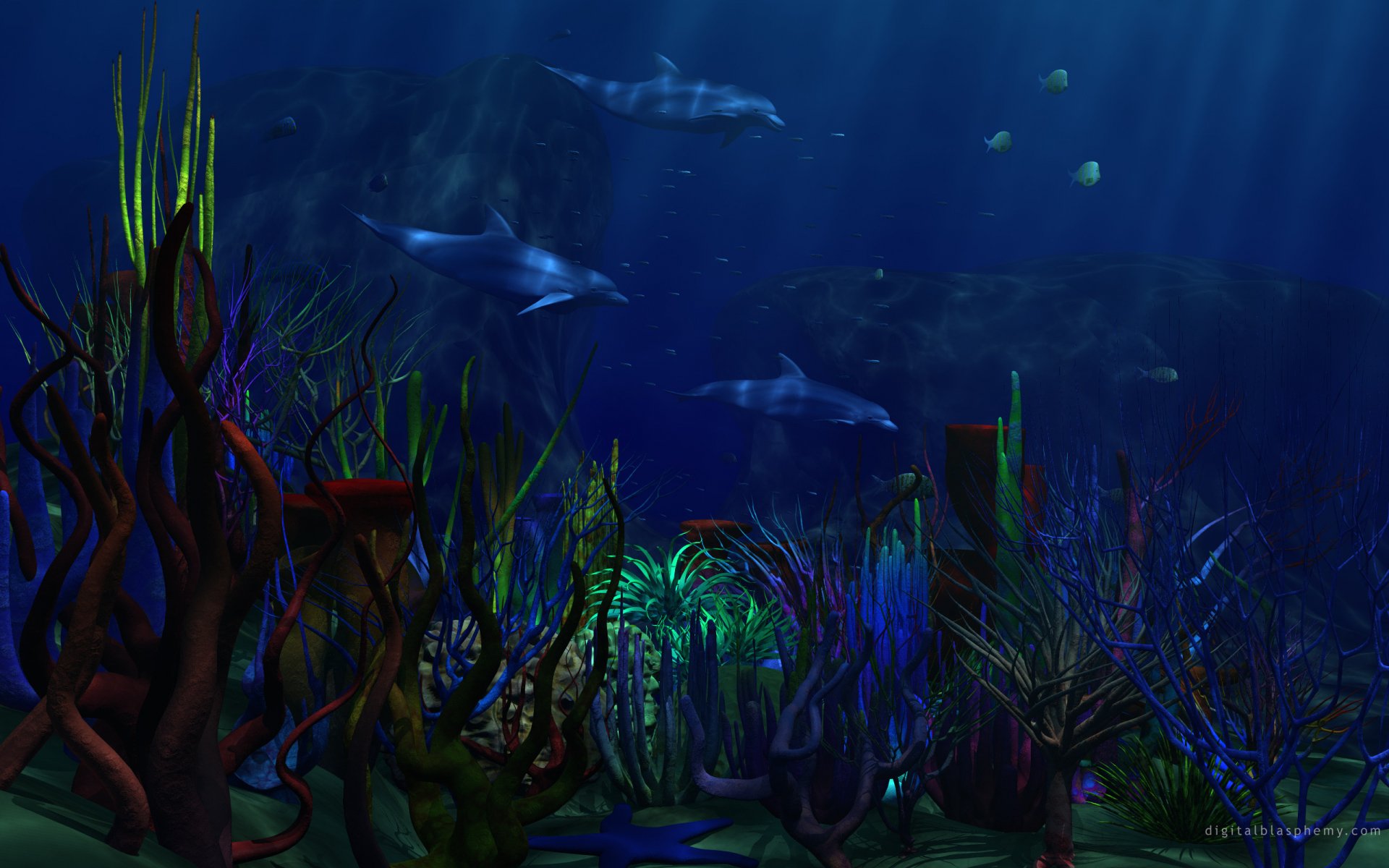 Dolphins in the Deep: Stunning HD Wallpaper