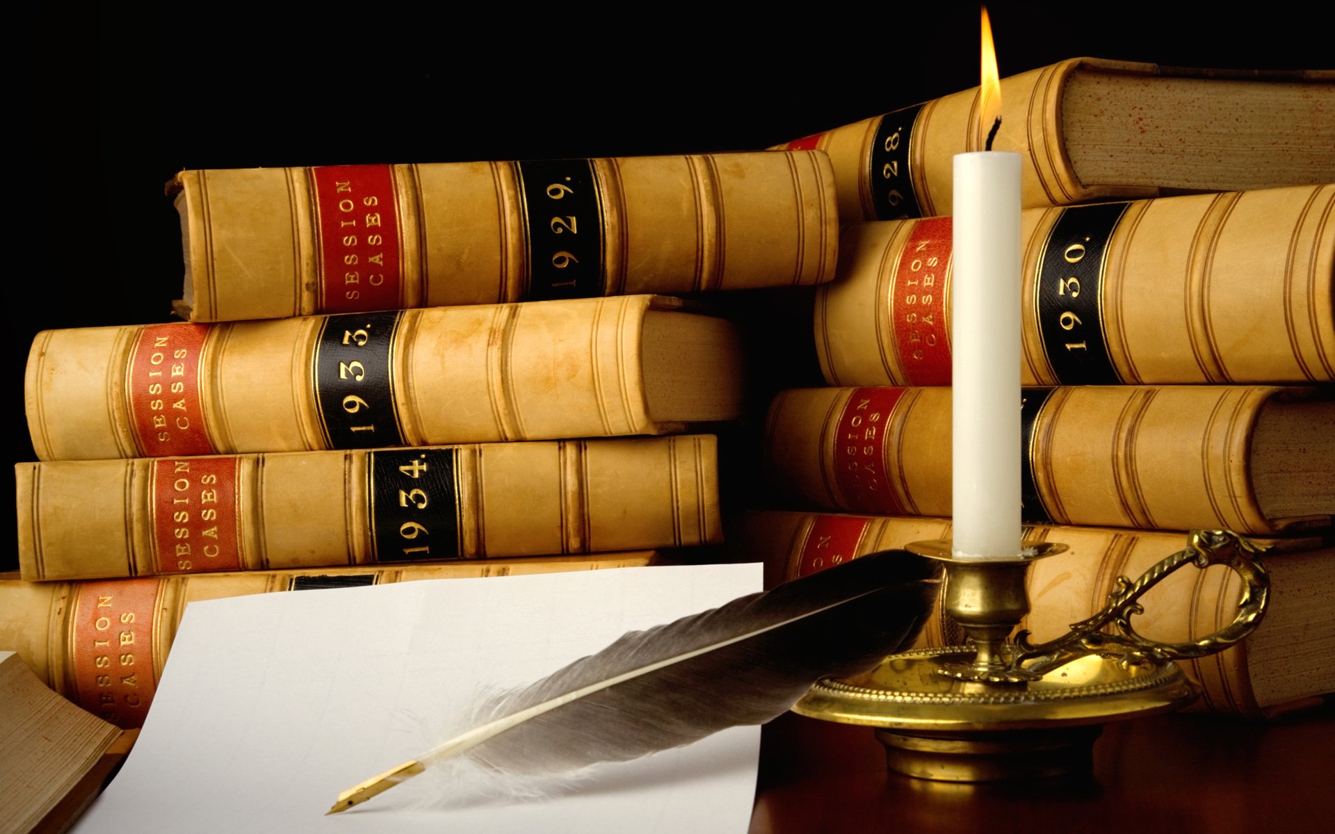 Elegant HD Wallpaper of Classic Books and Writing Essentials