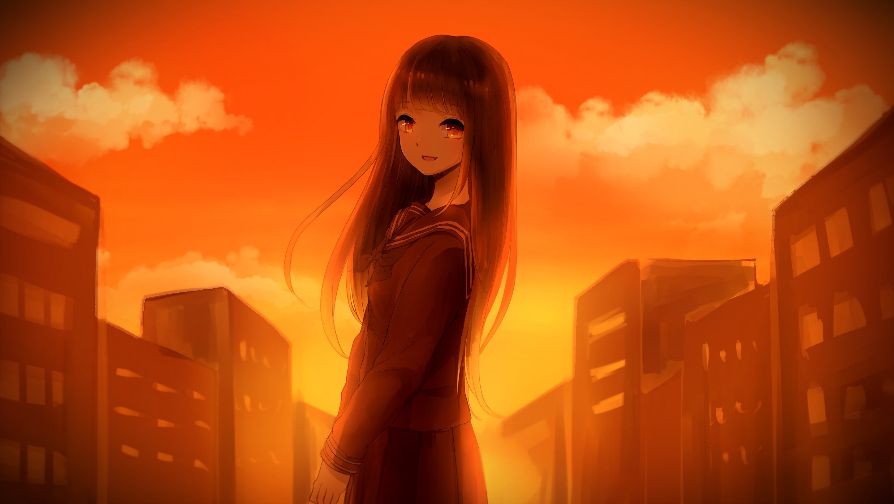 HD Wallpaper: Enigmatic Anime Girl at Sunset