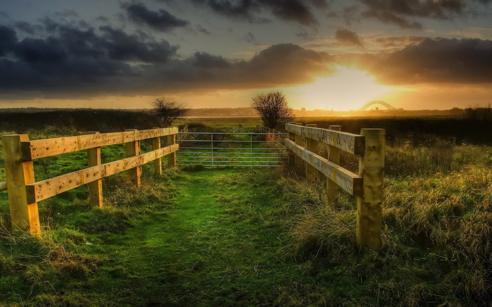 Sunset Glow Over Rustic Man-Made Fence HD Wallpaper
