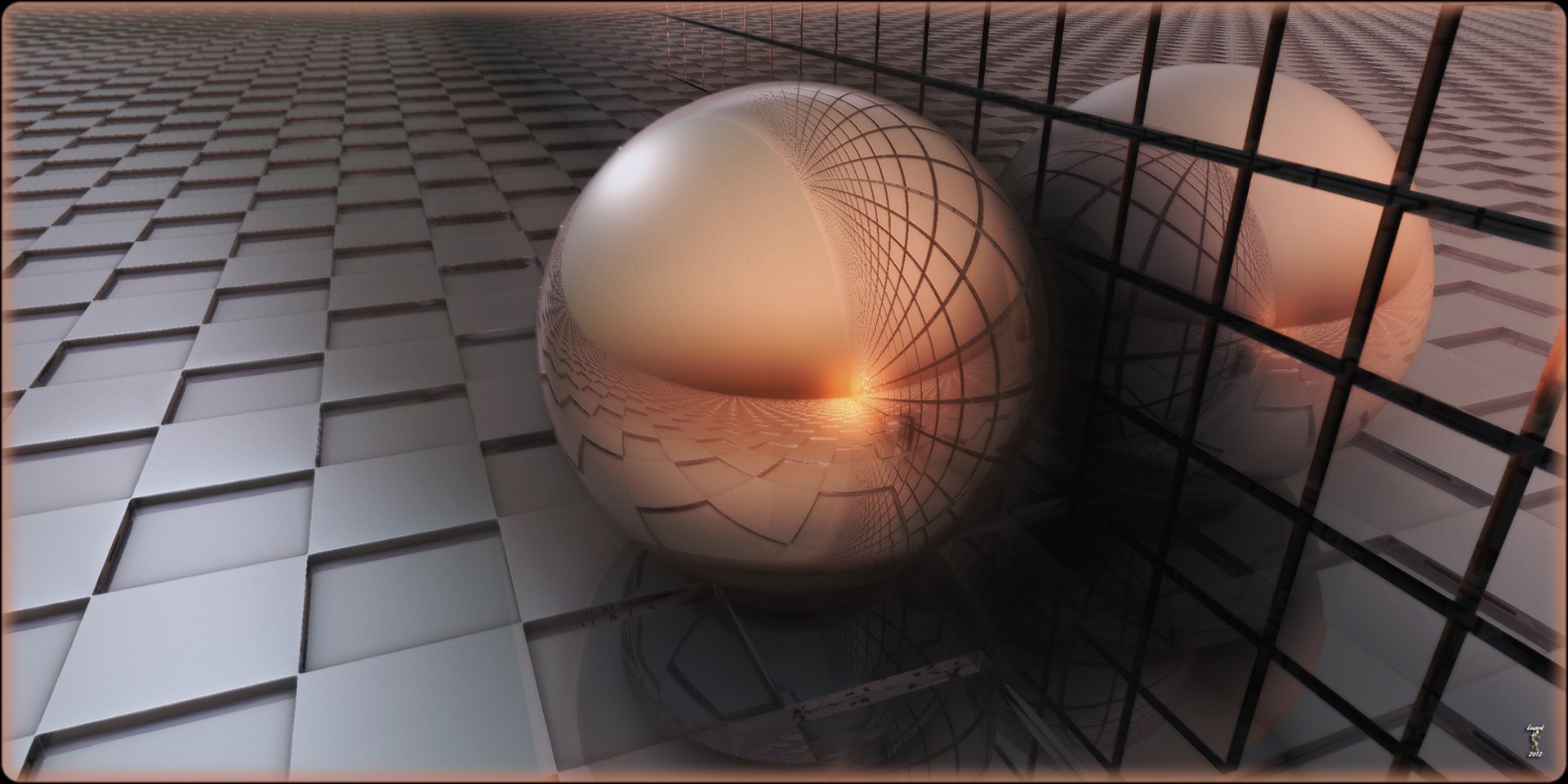 Abstract 3D Ball in Grid - HD Wallpaper