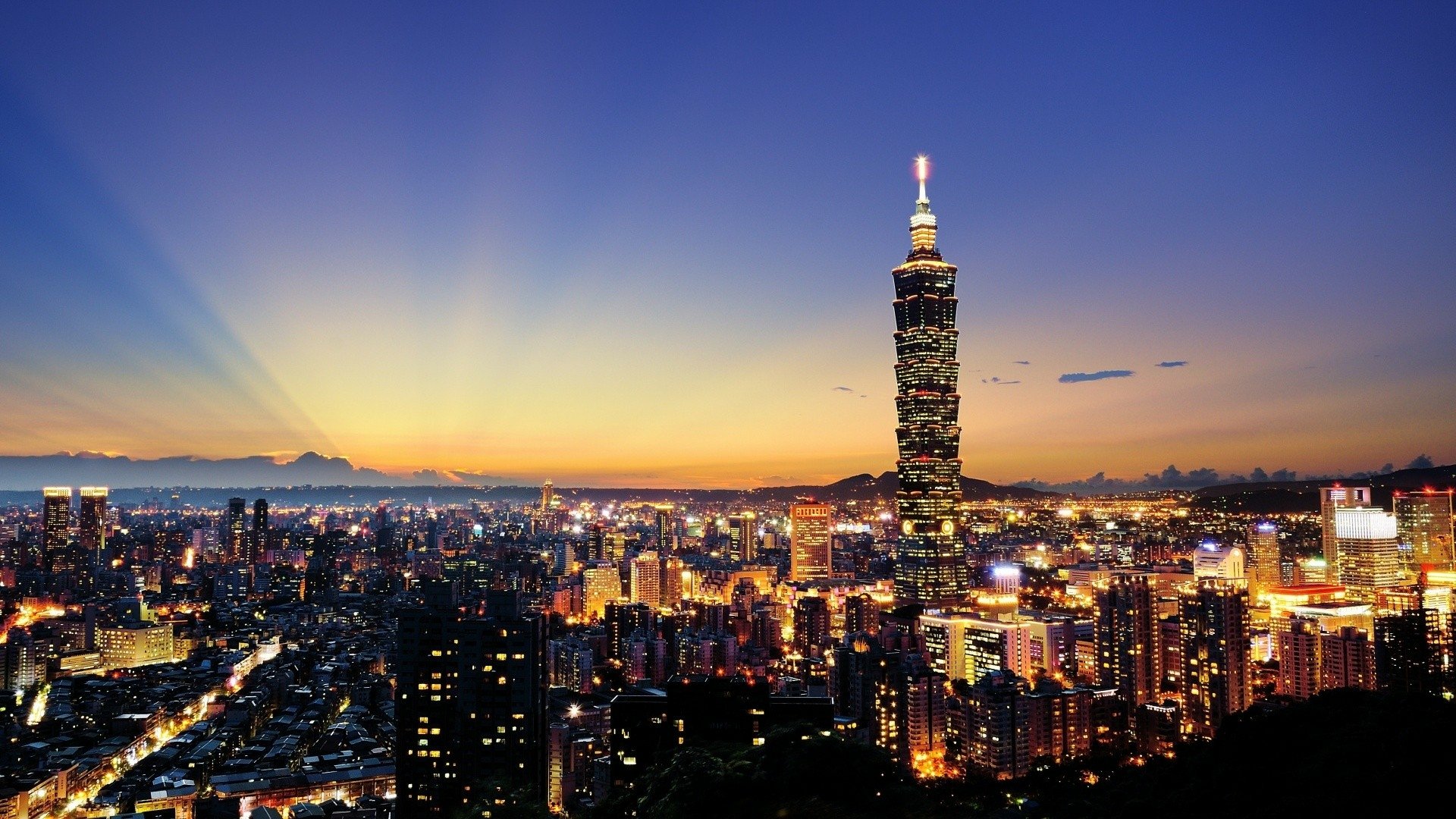 Taipei Skyline Glow: Stunning HD Man-Made Urban Sunset