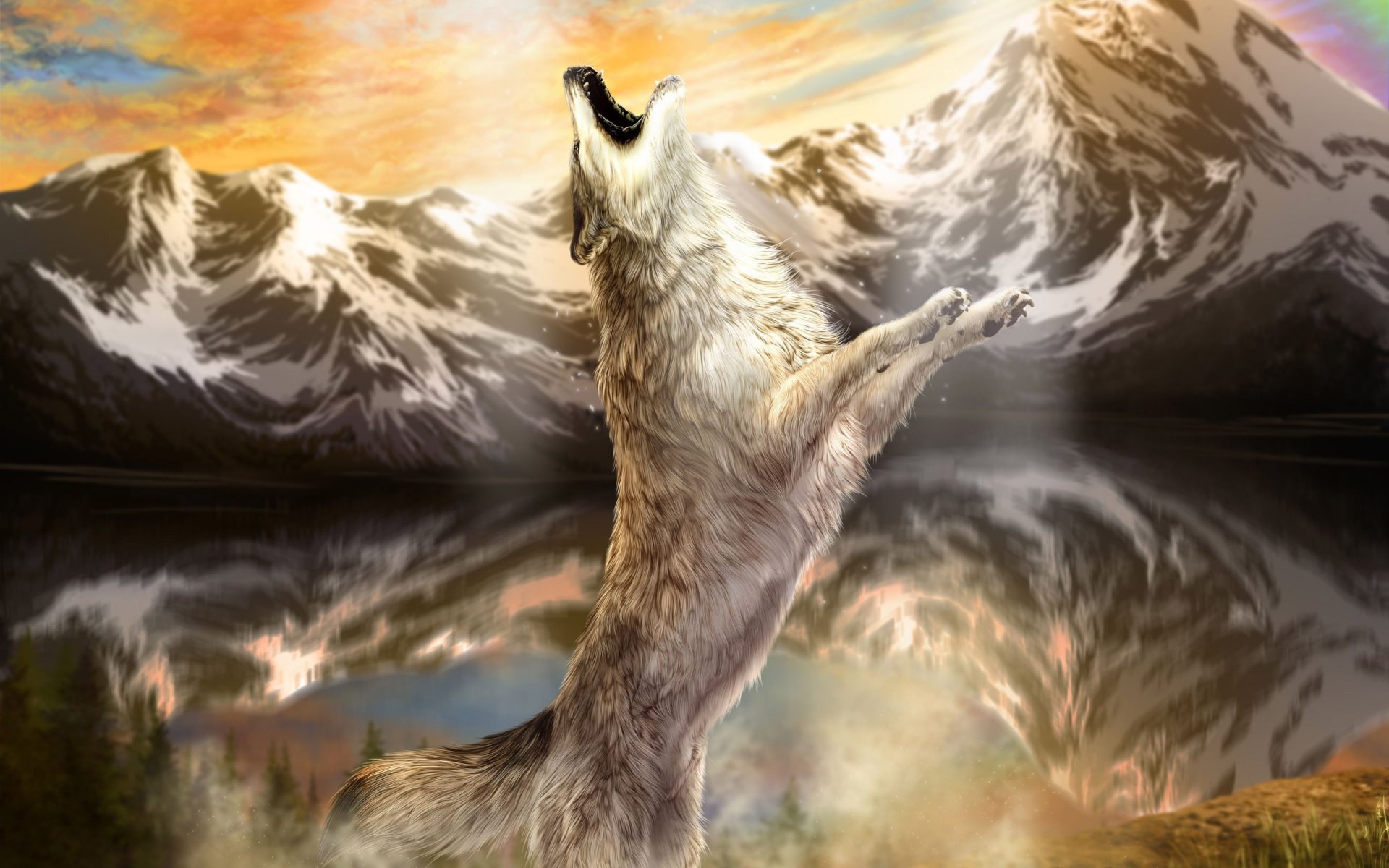 Majestic Howl: HD Wallpaper of a Wolf in Nature by WolfRoad
