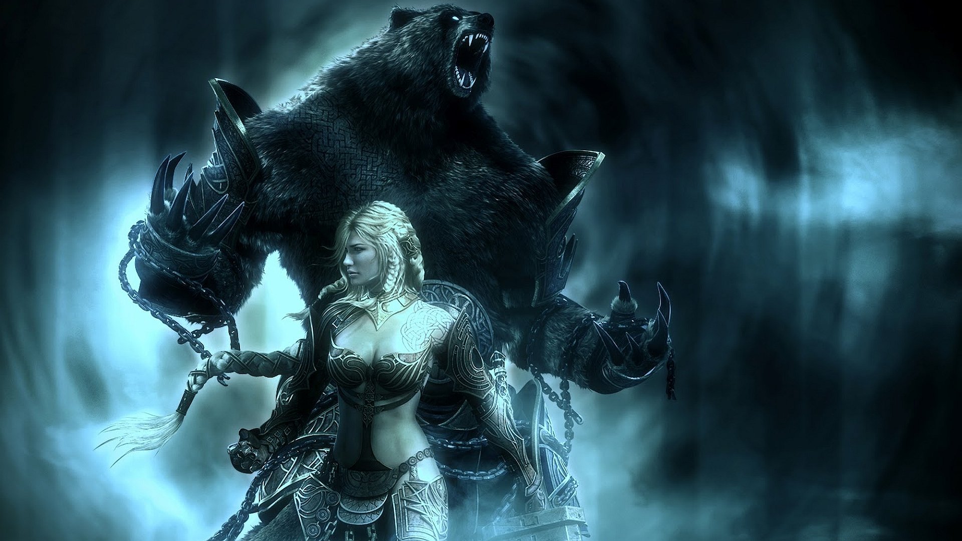 Fierce Fantasy Warrior Woman with Ferocious Bear Guardian – HD Epic ...