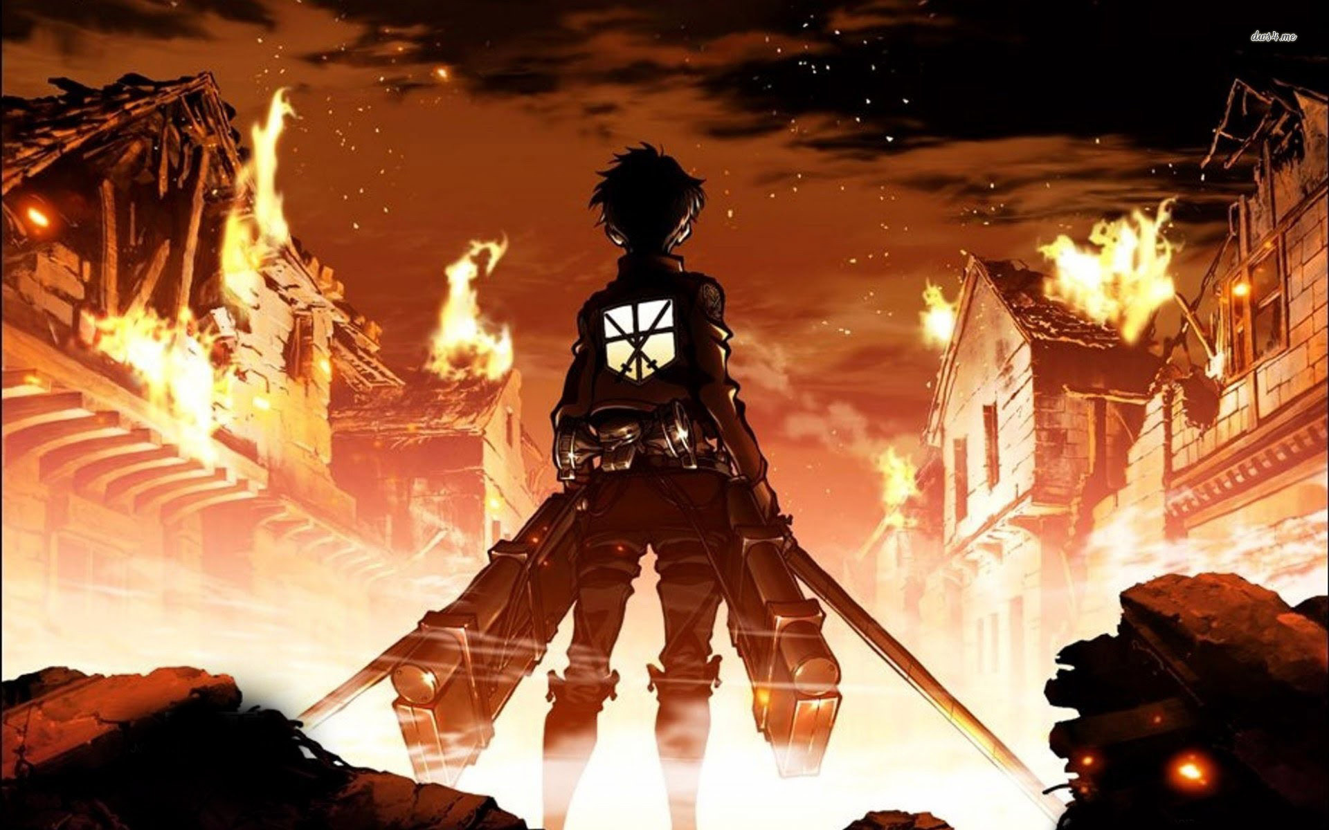 Eren Amidst Flames Attack On Titan HD Wallpaper
