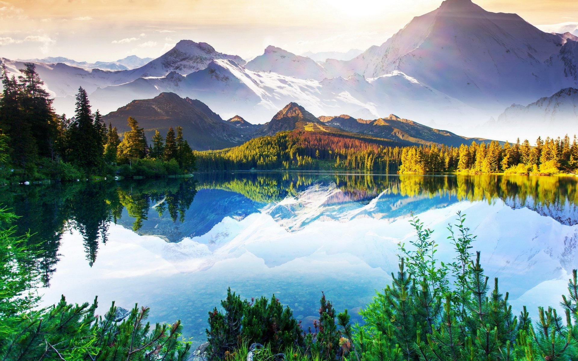 Serene Nature Reflection HD: Majestic Mountains Meet Crystal Clear ...