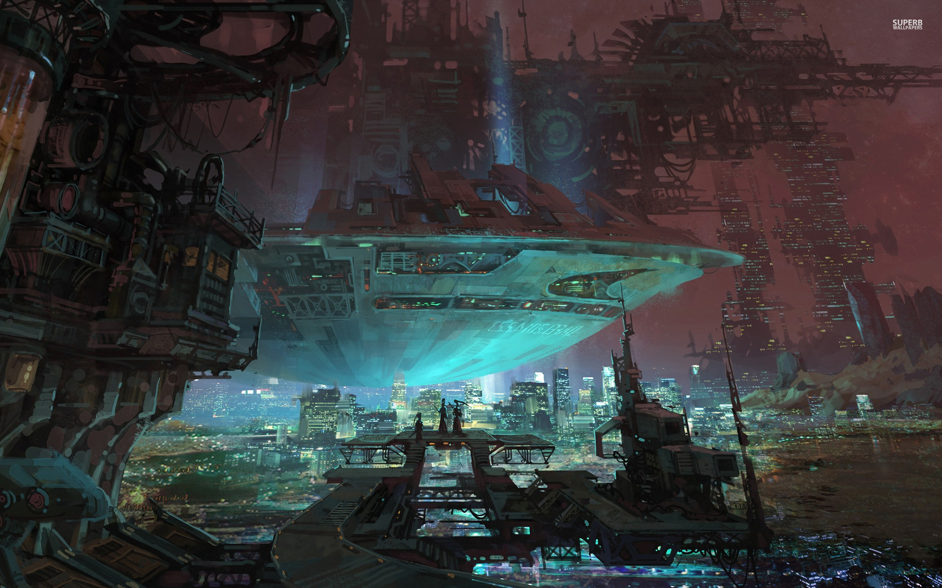 Futuristic Metropolis: HD Sci-Fi Cityscape Wallpaper