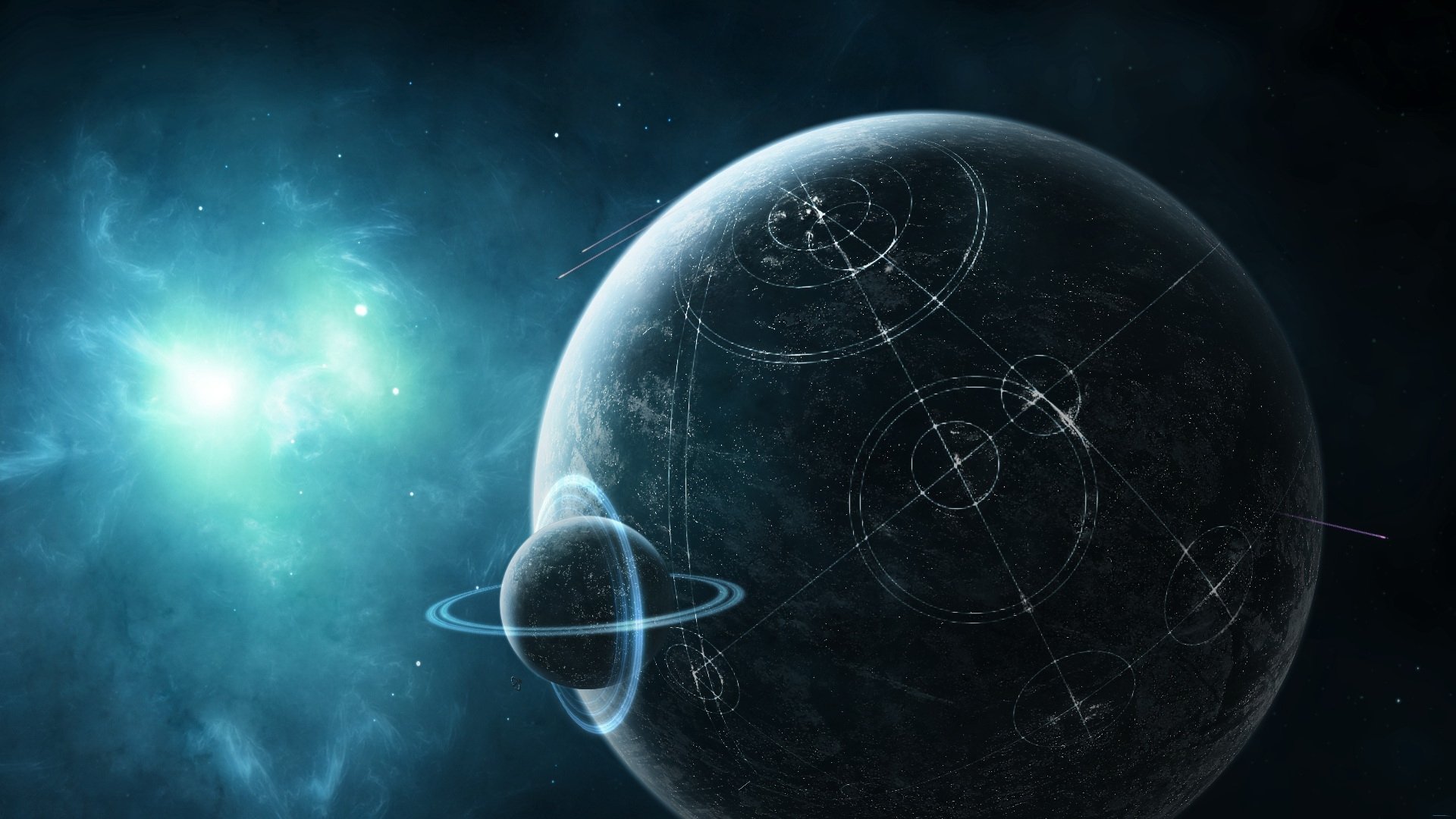 Rings of the Dark World — HD Sci‑Fi Planet Wallpaper | 1920x1080 ...