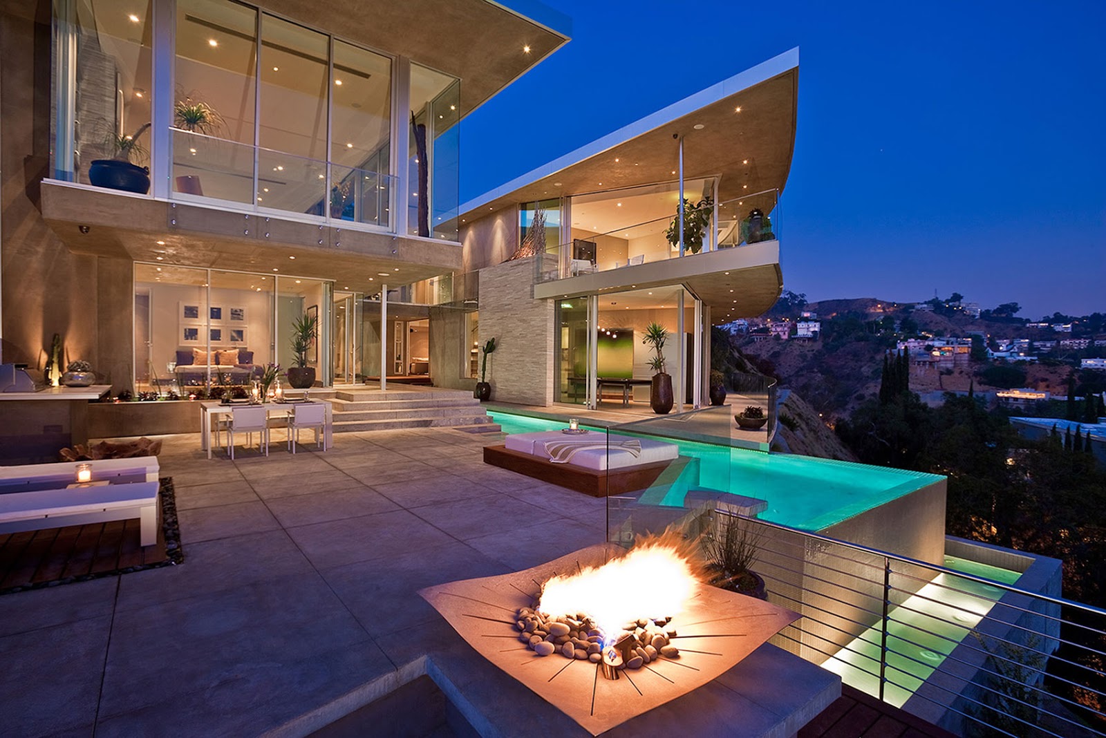 Stunning Modern Man-Made House with Pool and Firepit – HD Wallpaper