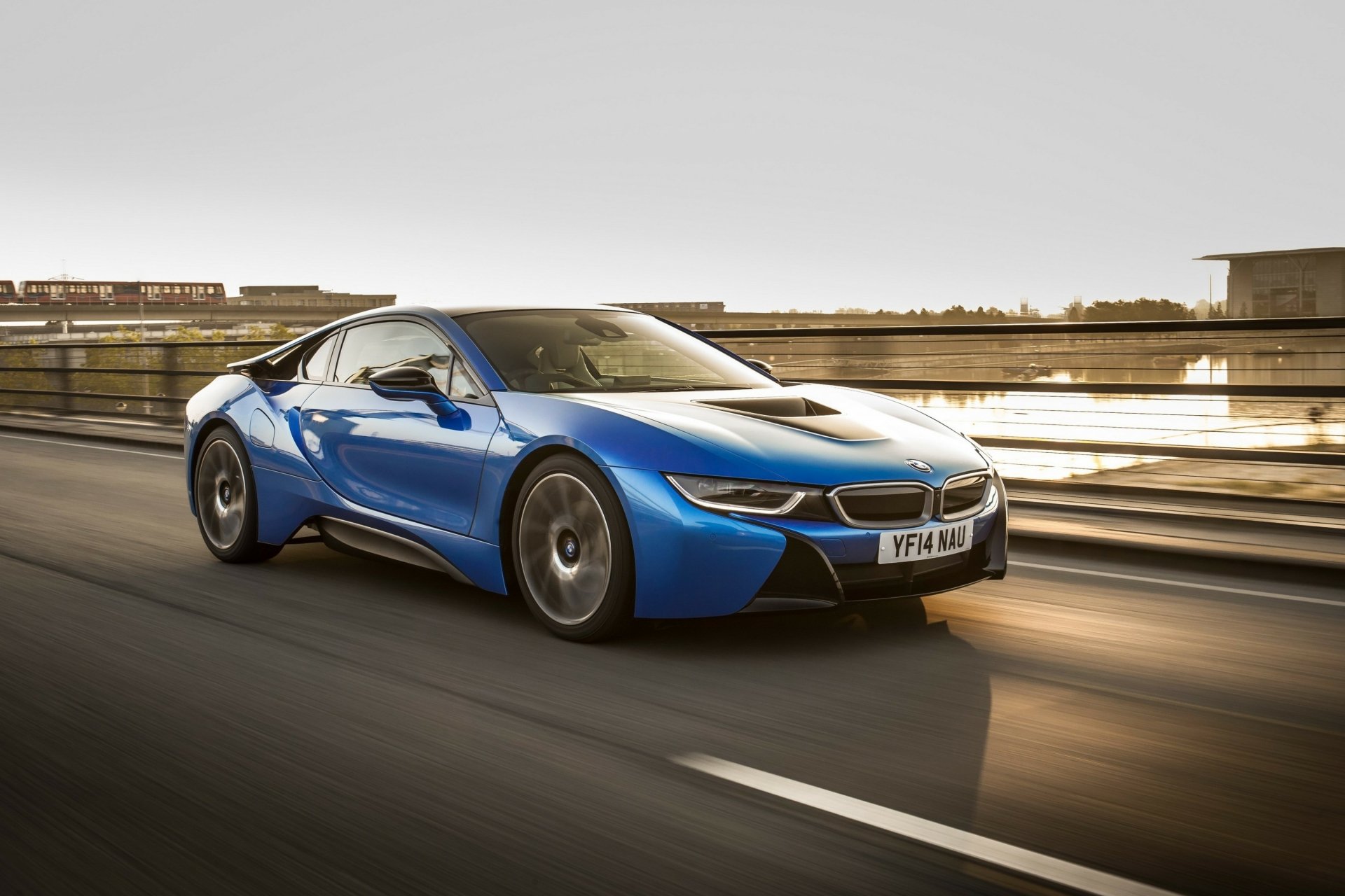 BMW i8 HD Wallpaper: Sleek Blue Hybrid Sports Car in Motion | 3600x2400 ...