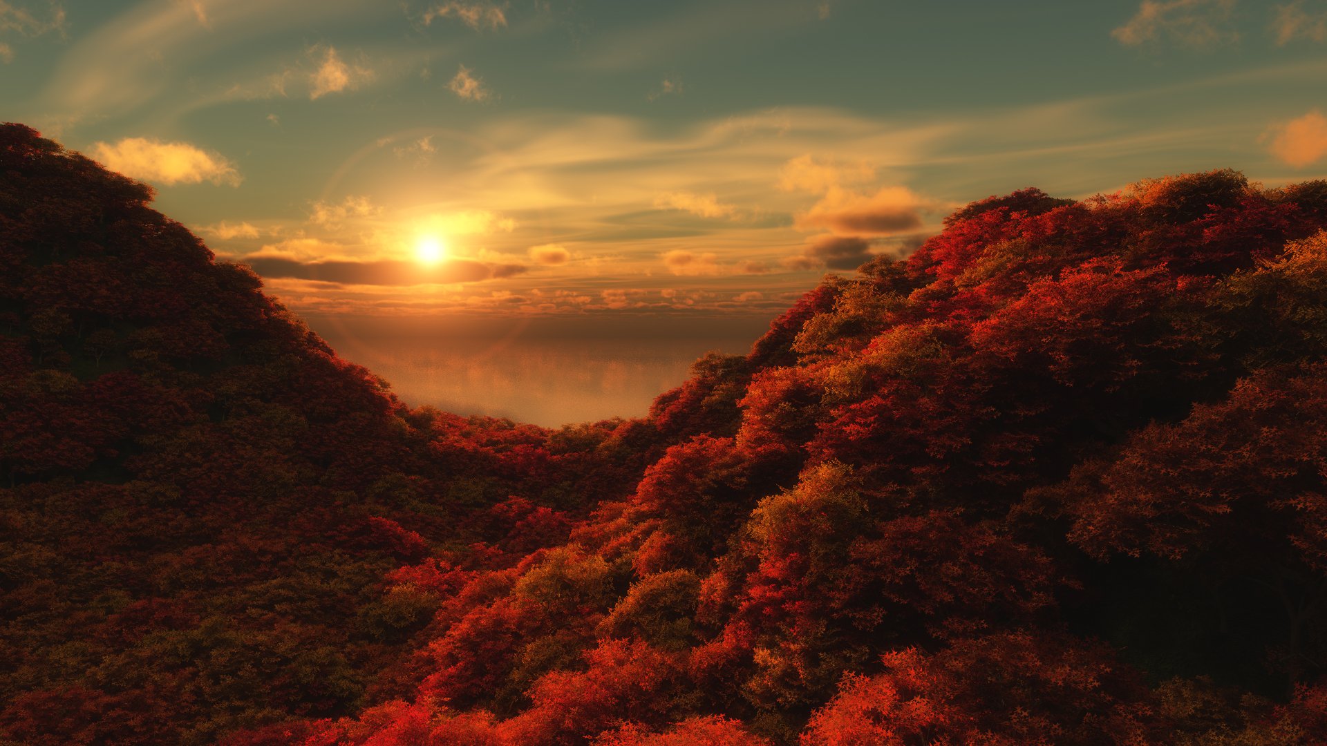 Stunning Sunset Over Autumn Landscapes - 4K Ultra HD Wallpaper