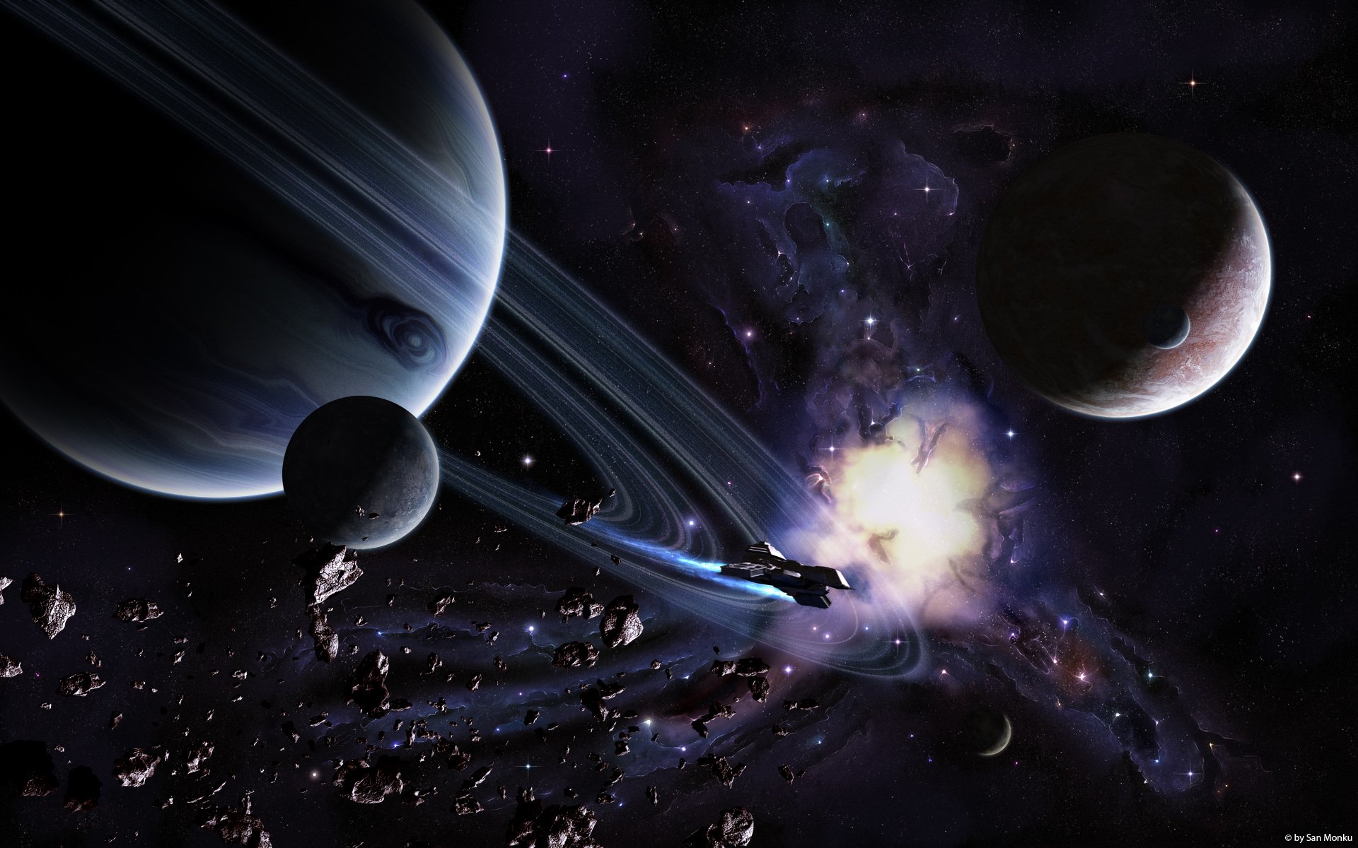 Download Spaceship Space Sci Fi Planetary Ring HD Wallpaper by San Monku