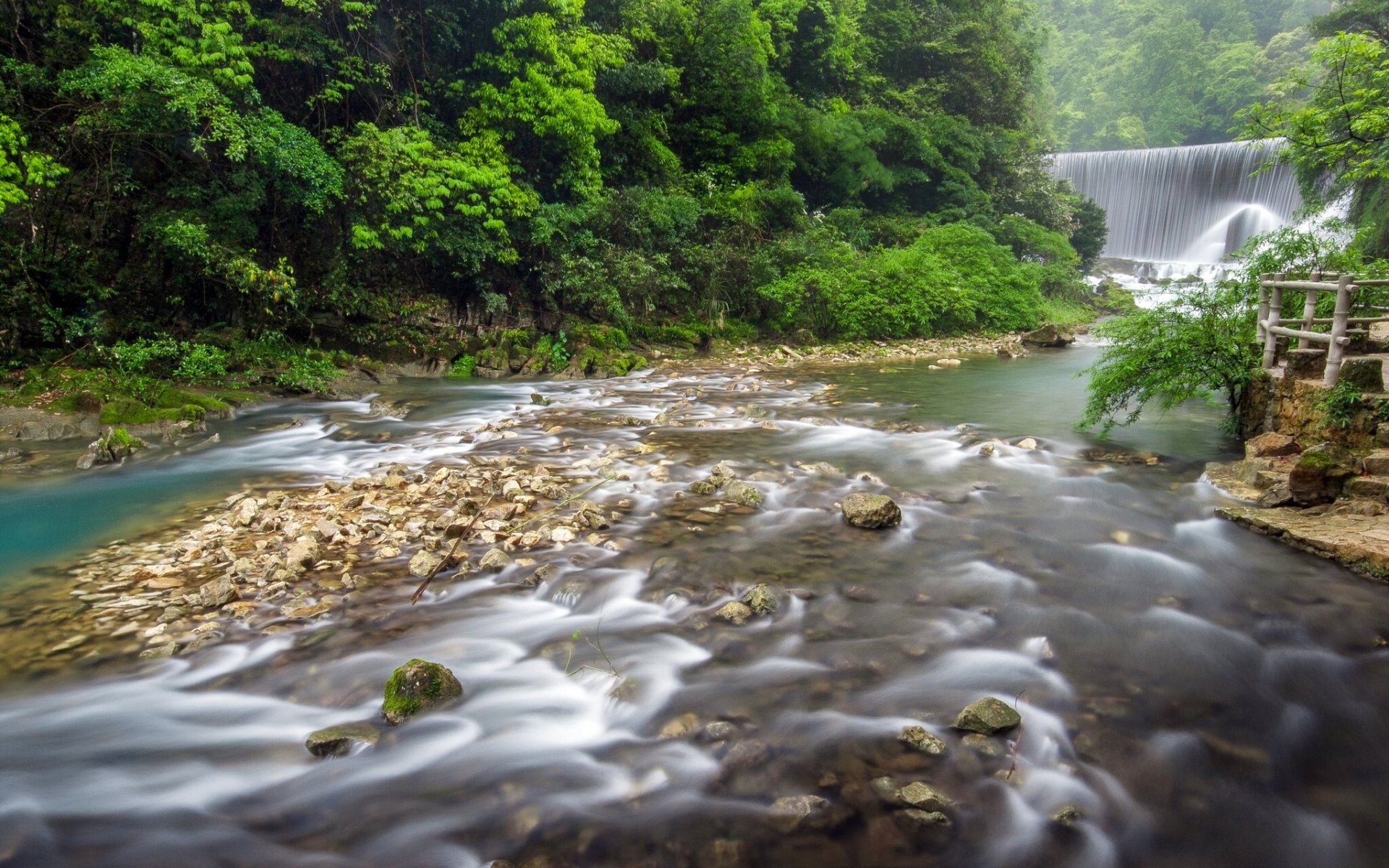 Emerald Cascade: China Stream & Waterfall — HD Nature Wallpaper