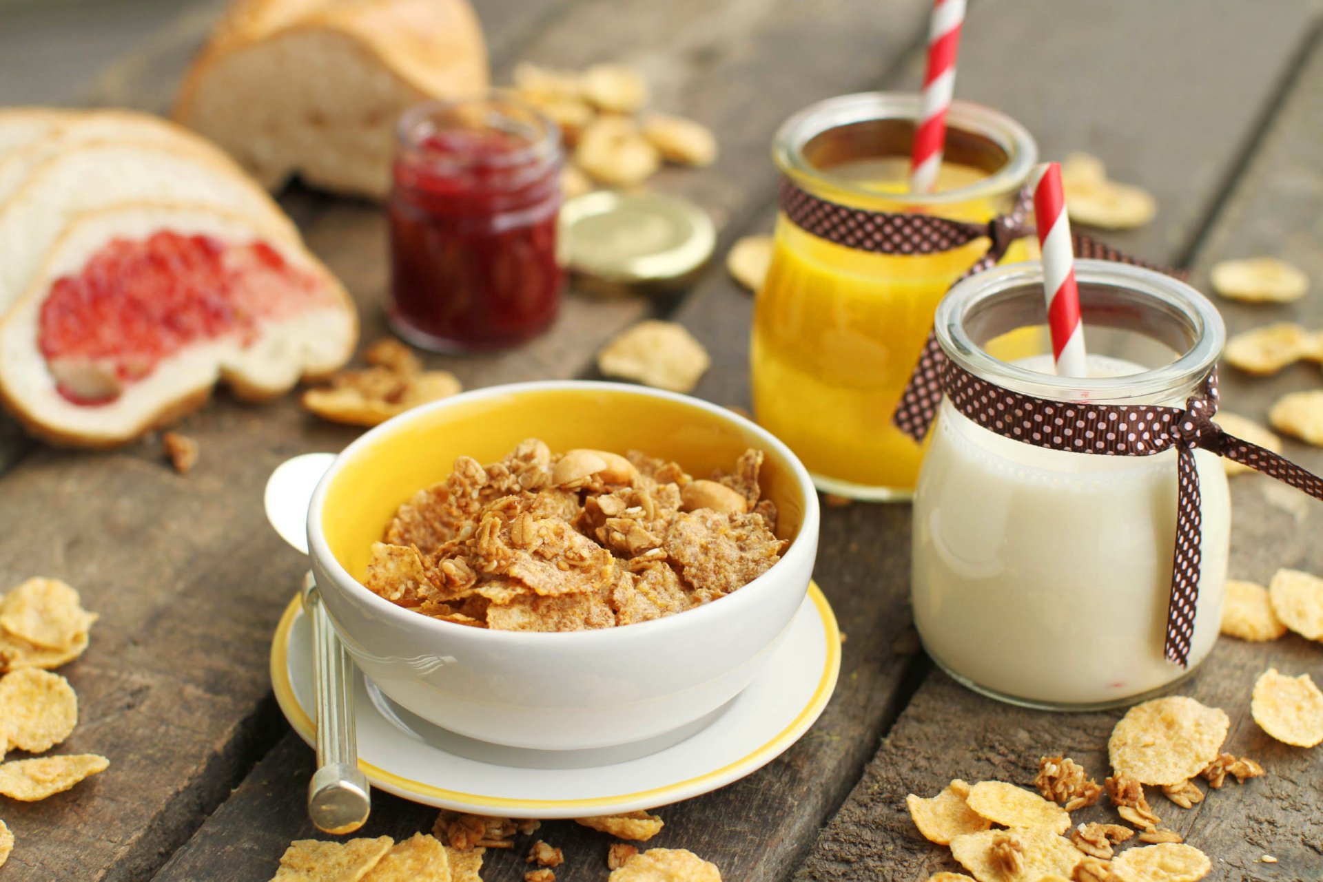 Morning Delight: HD Breakfast Spread with Cereal, Milk & Jam Still Life