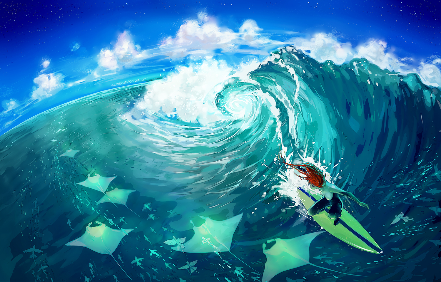 Epic Anime Surfing Wave - HD Wallpaper by Wenqing Yan