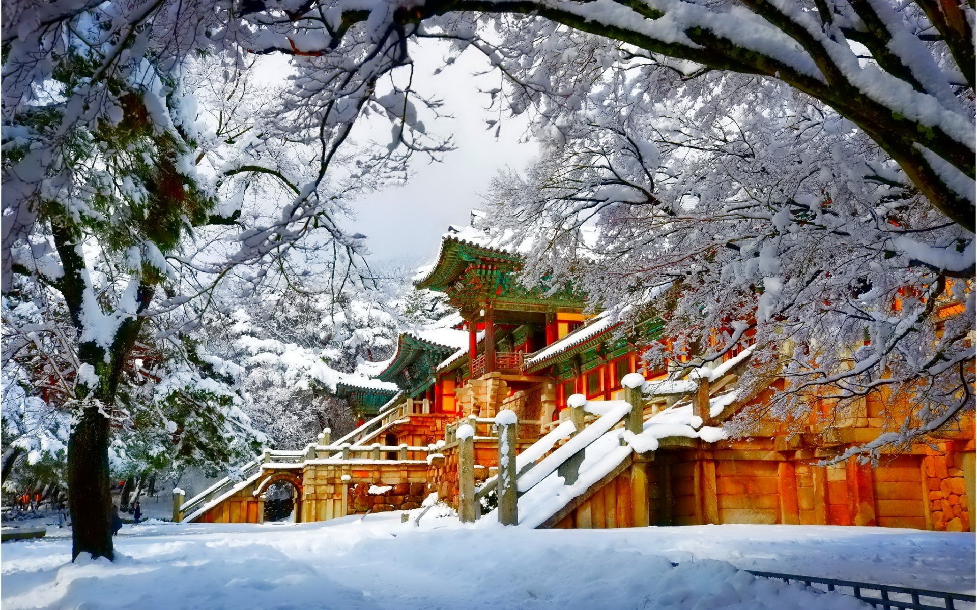 Serene Temple in Snow - HD Wallpaper | 1920x1200 | Wallpaper Abyss