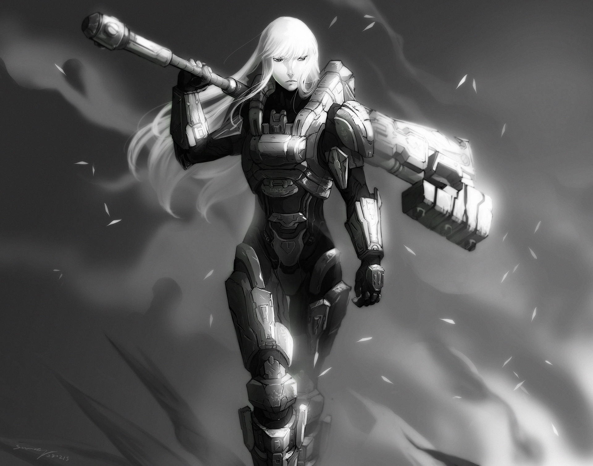 Download Sci Fi Woman Warrior HD Wallpaper by StellarStateLogic