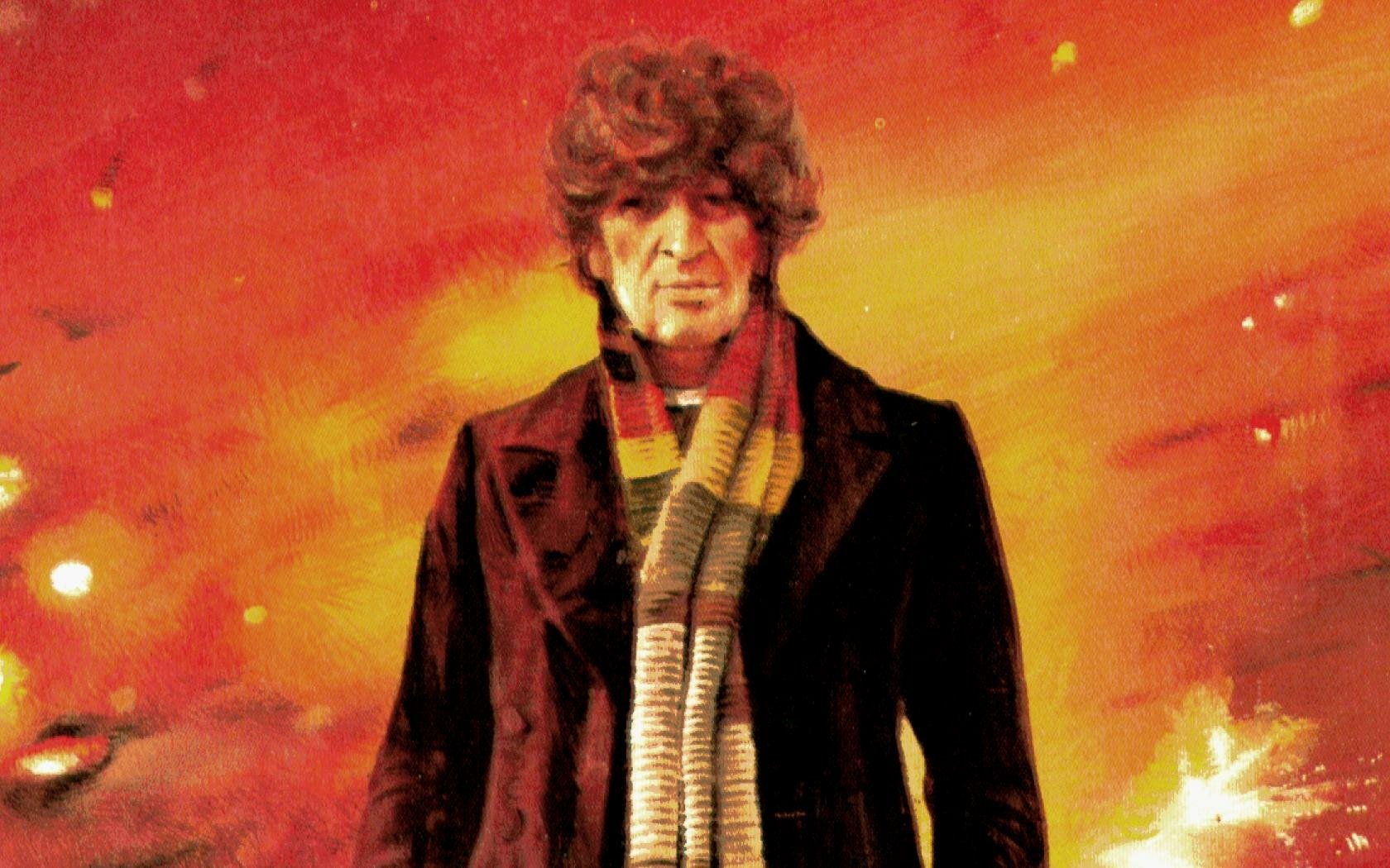 Doctor Who (2005) HD Wallpaper: Iconic Fourth Doctor in Fiery Glow