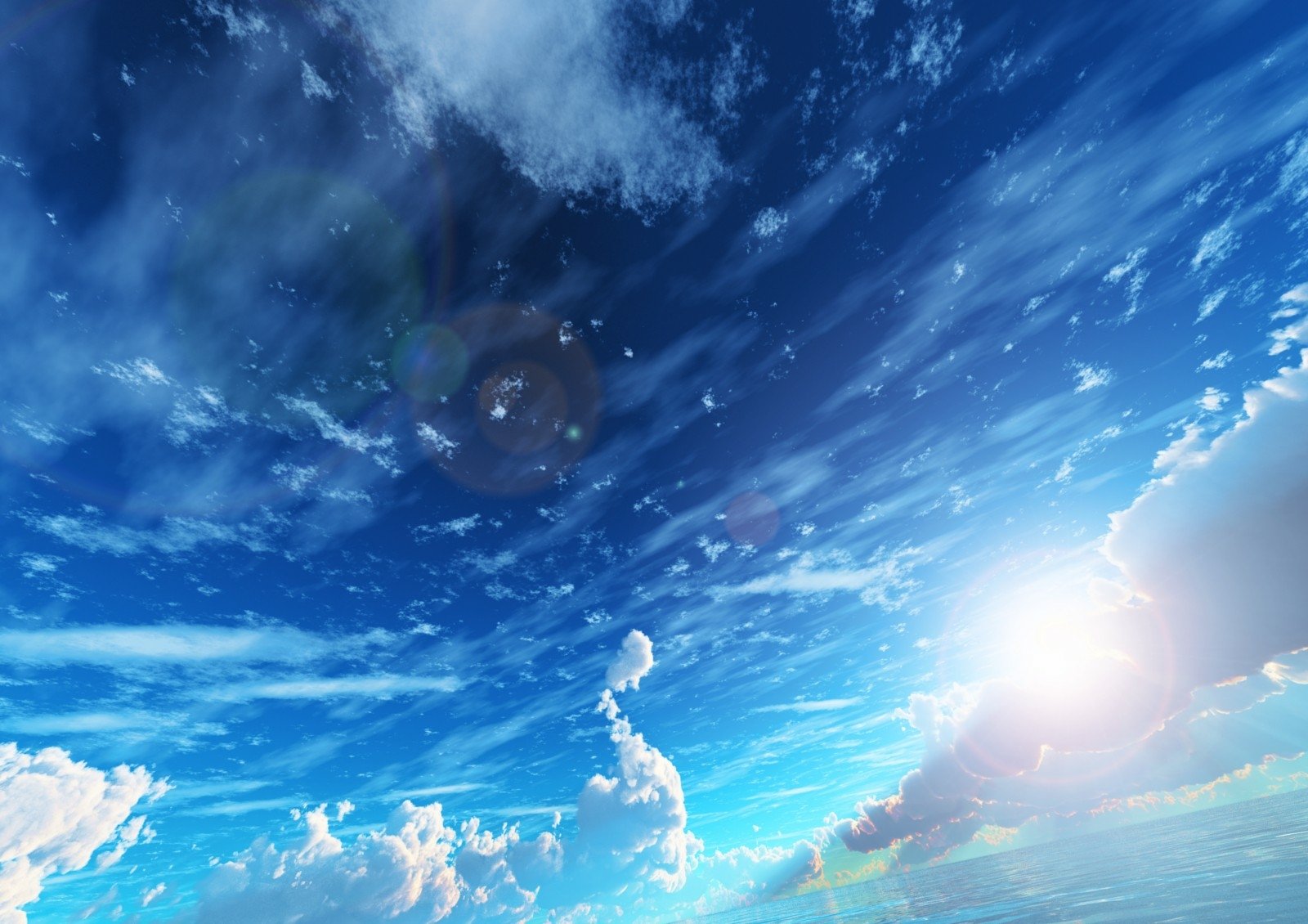 Fantasy Blue Sea Sky: HD Wallpaper of Ocean Light and Clouds