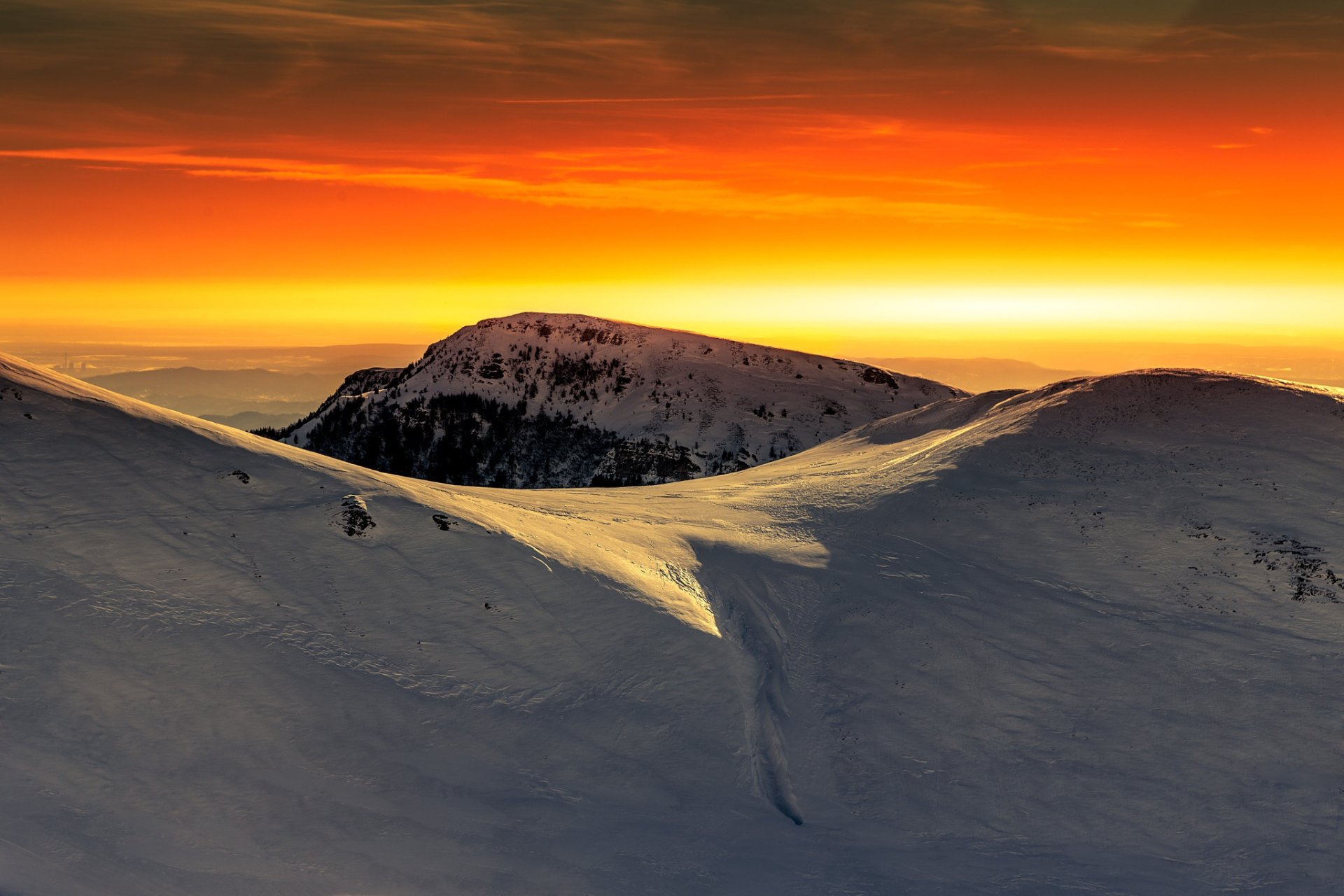 Download Sky Nature Horizon Snow Mountain Sunset HD Wallpaper