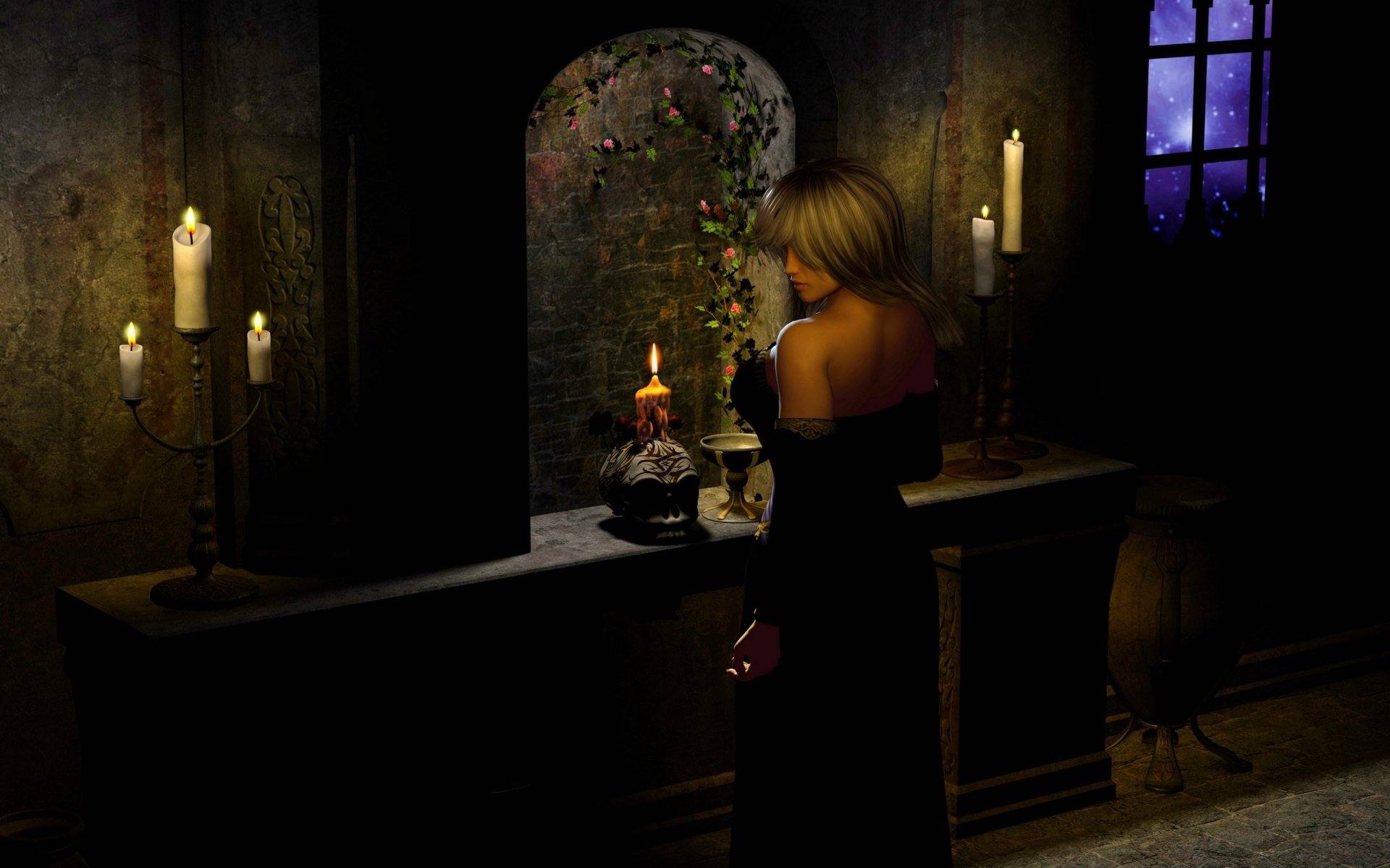 Download Room Candle Fantasy Dark HD Wallpaper