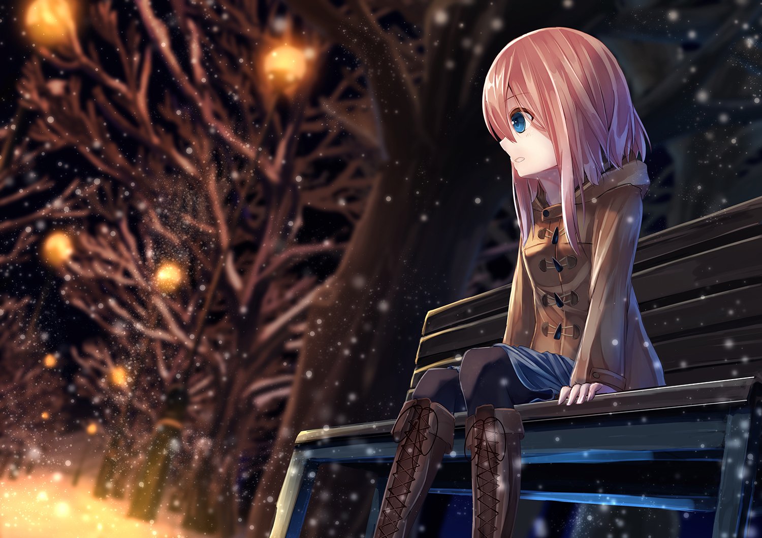 **Snowy Night Reverie - HD Anime Wallpaper** by チノマロン