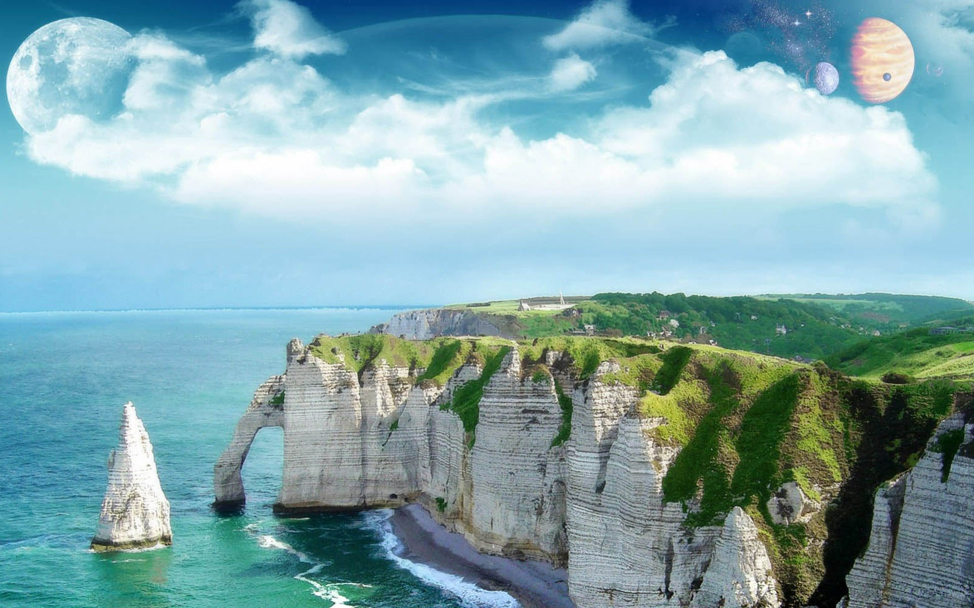Dreamscape Ocean Realm: Fantasy Cliffs Beneath Alien Skies – HD CGI ...