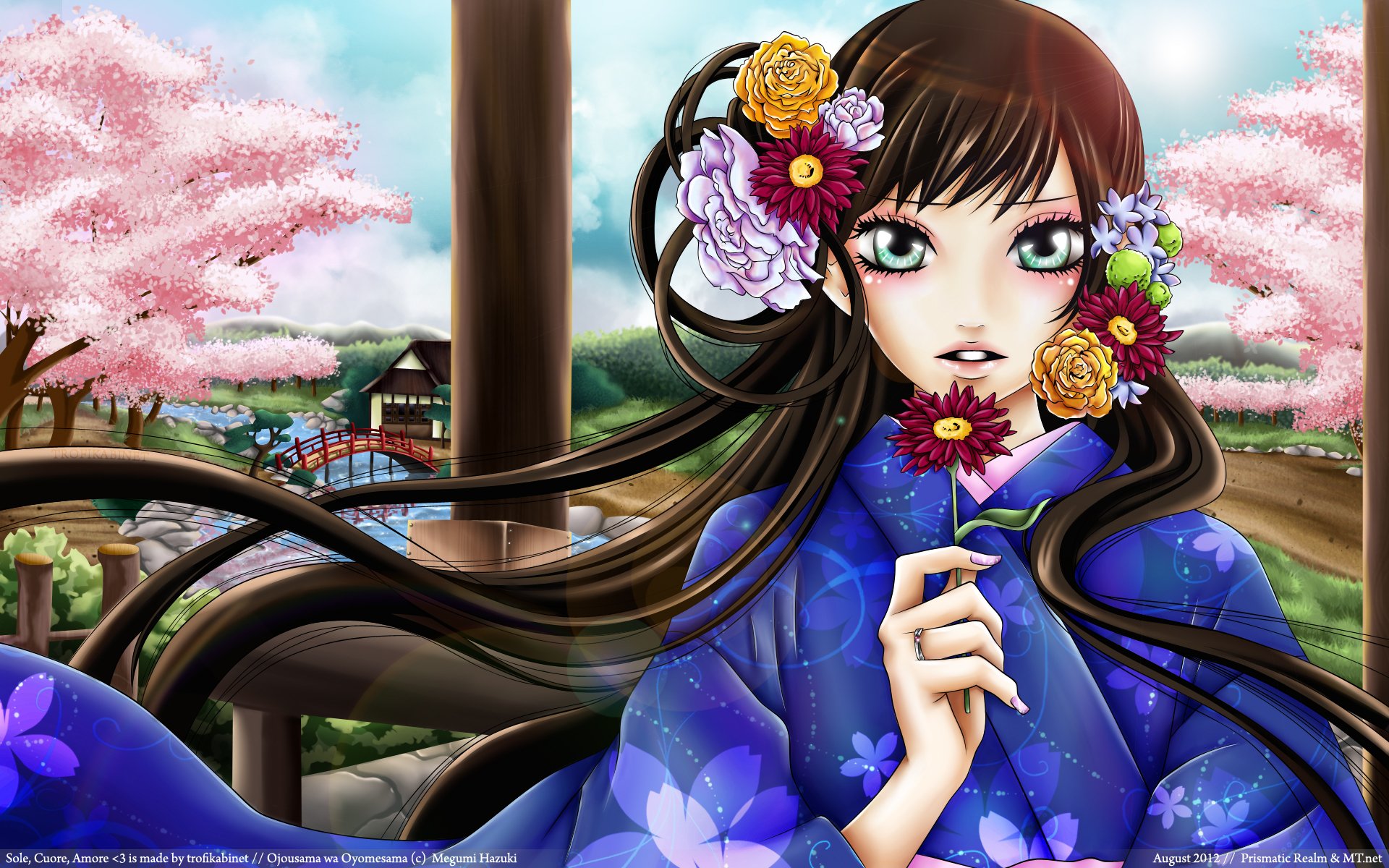 Download Brown Hair Kimono Long Hair Towako Gokurakuin Blossom Flower ...