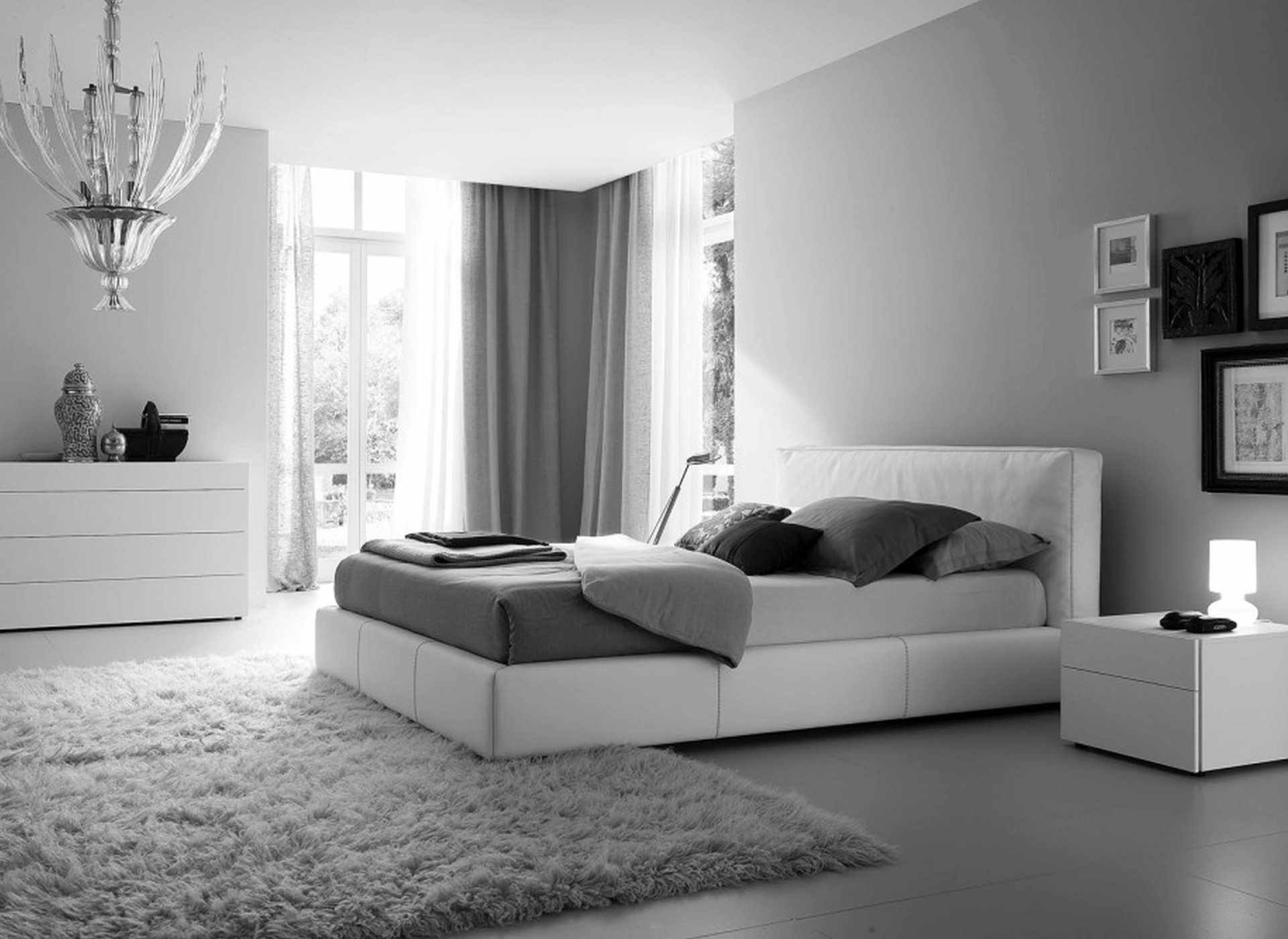Download Black & White Pillow Bedroom Bed Man Made Room 4k Ultra HD ...