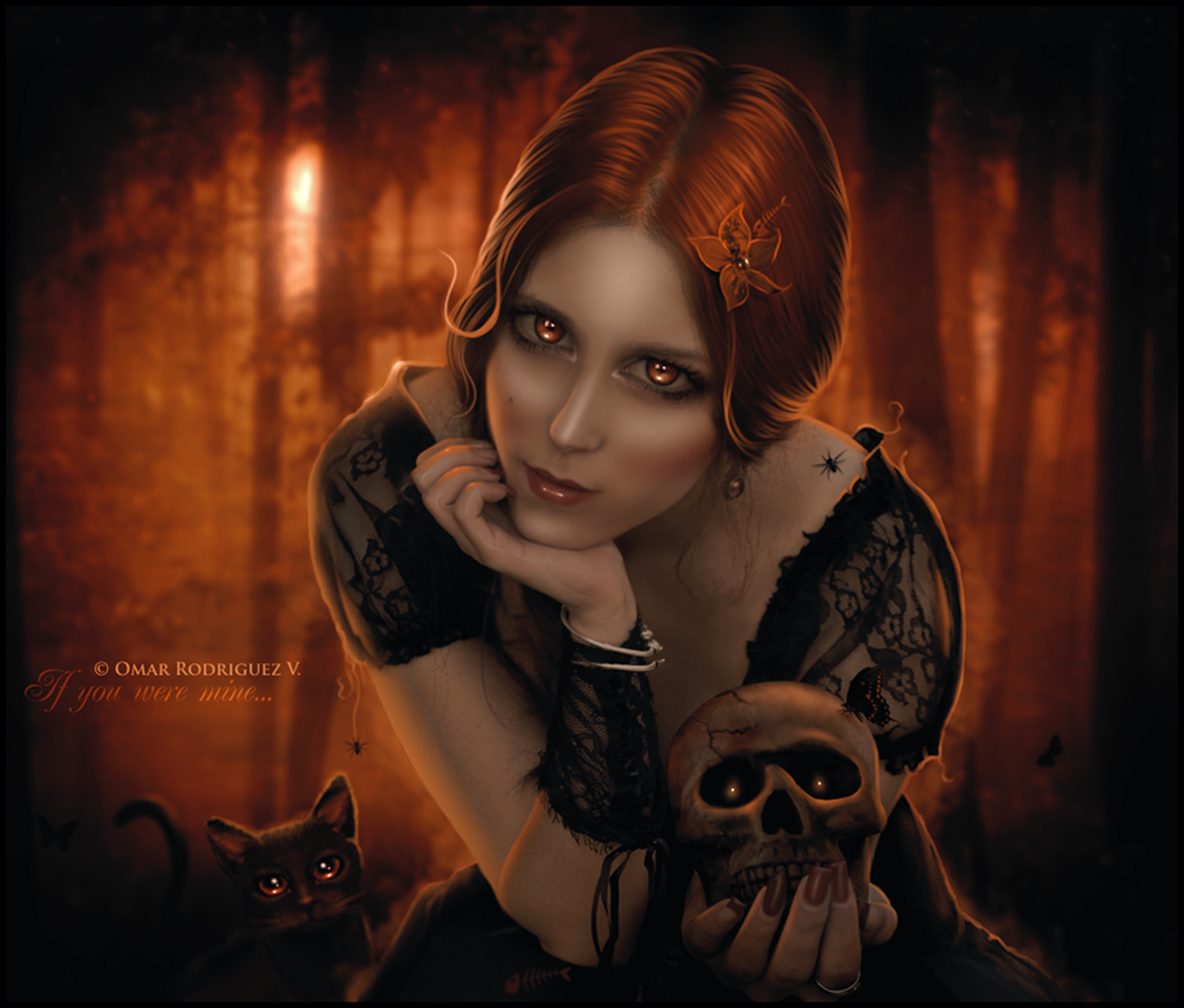 Gothic Enigma: Dark Woman with Skull – HD Wallpaper Mystery by Omar ...