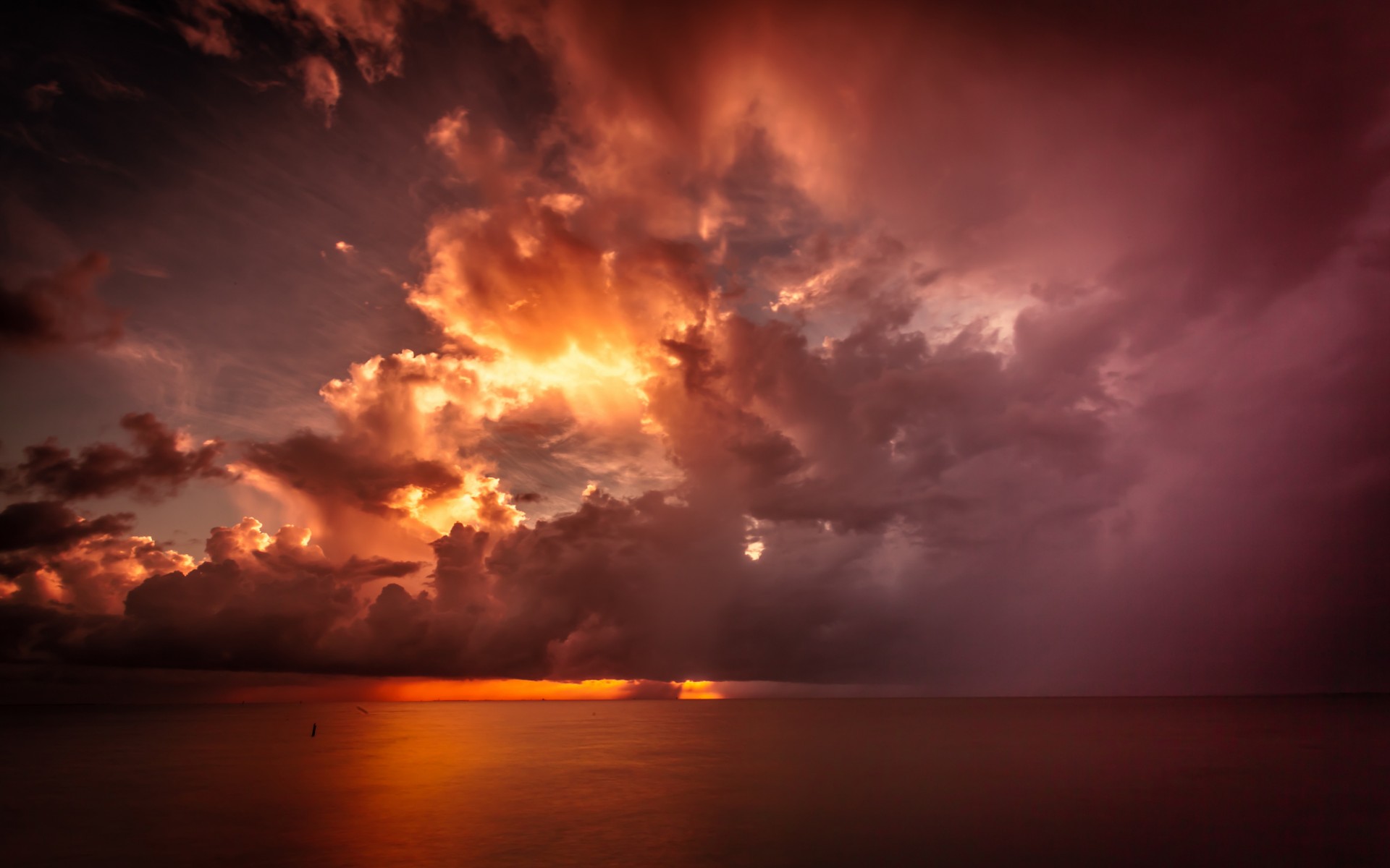 Download Horizon Ocean Orange (Color) Sunset Cloud Nature Sky HD Wallpaper