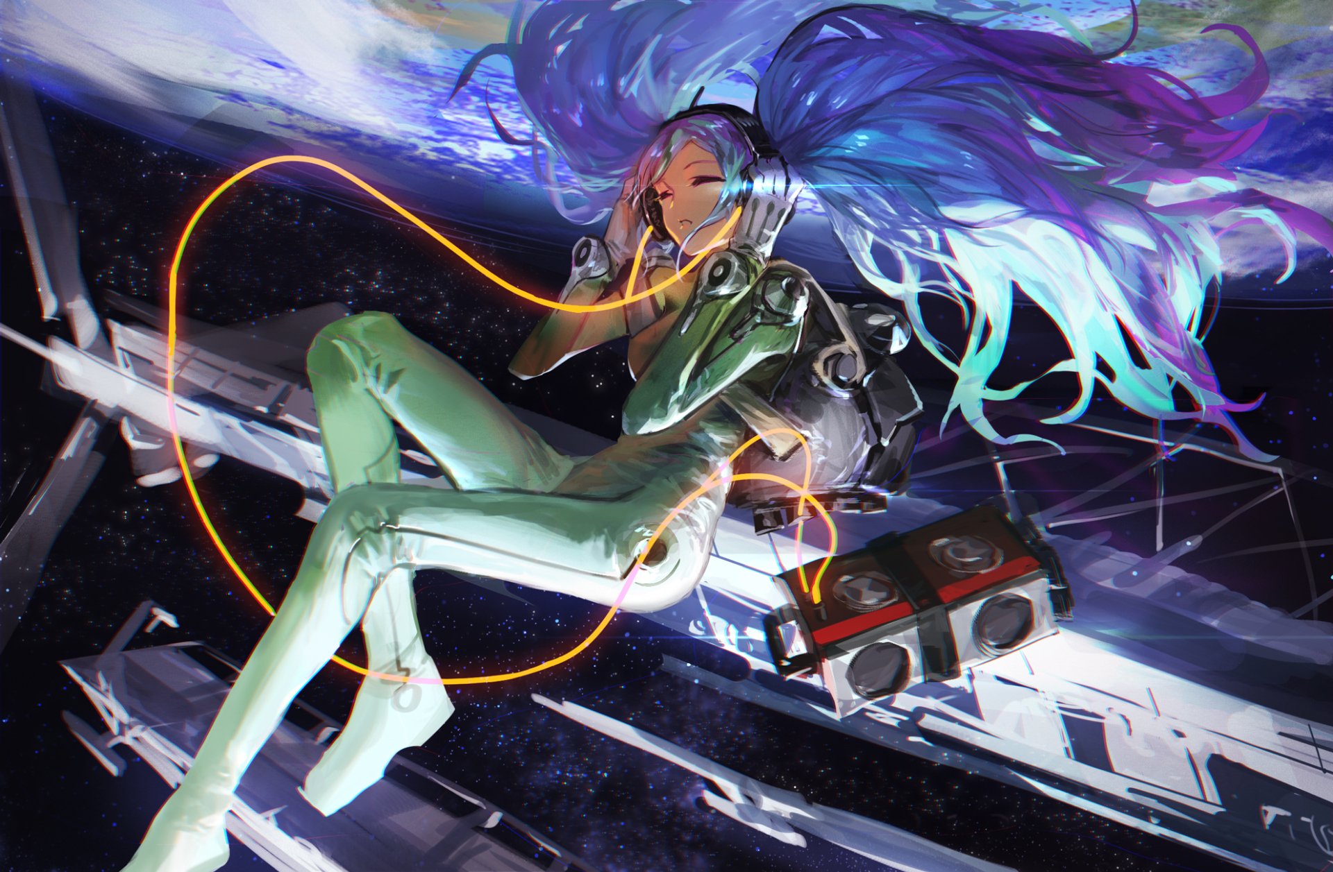 Hatsune Miku HD Wallpaper: Anime Vocaloid in Space by daible