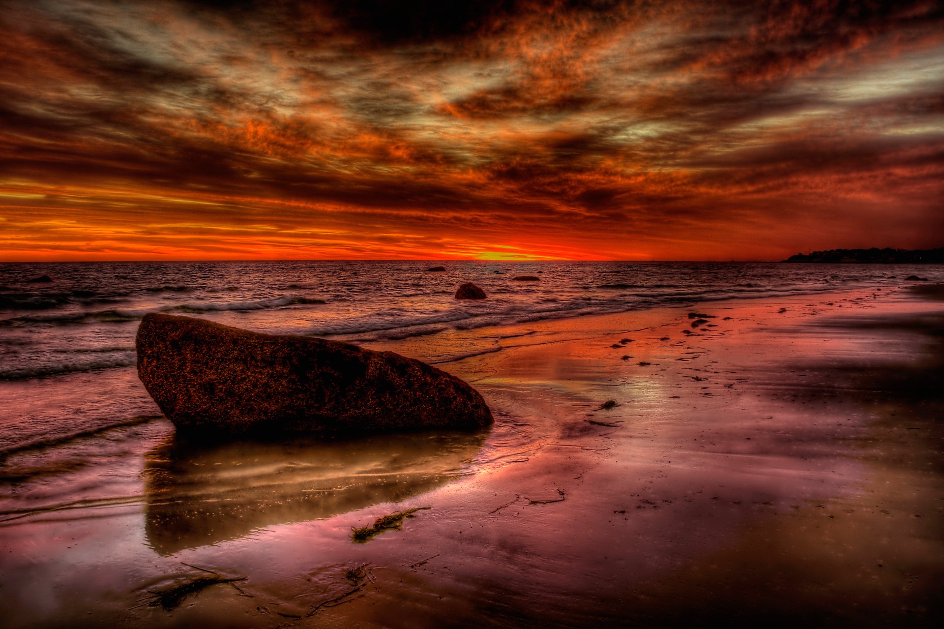 Download Horizon Orange (Color) Coast Beach Sky Nature Sunset HD Wallpaper