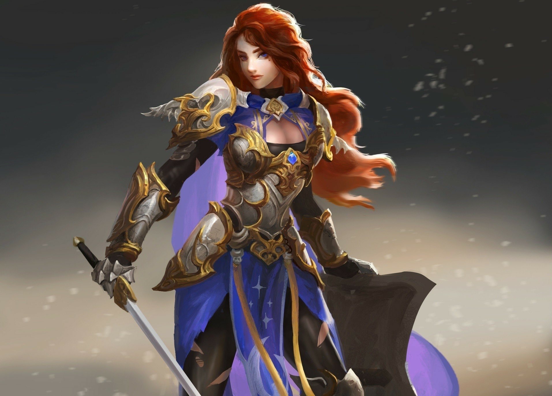 Download Armor Sword Long Hair Blue Eyes Red Hair Woman Warrior Fantasy ...