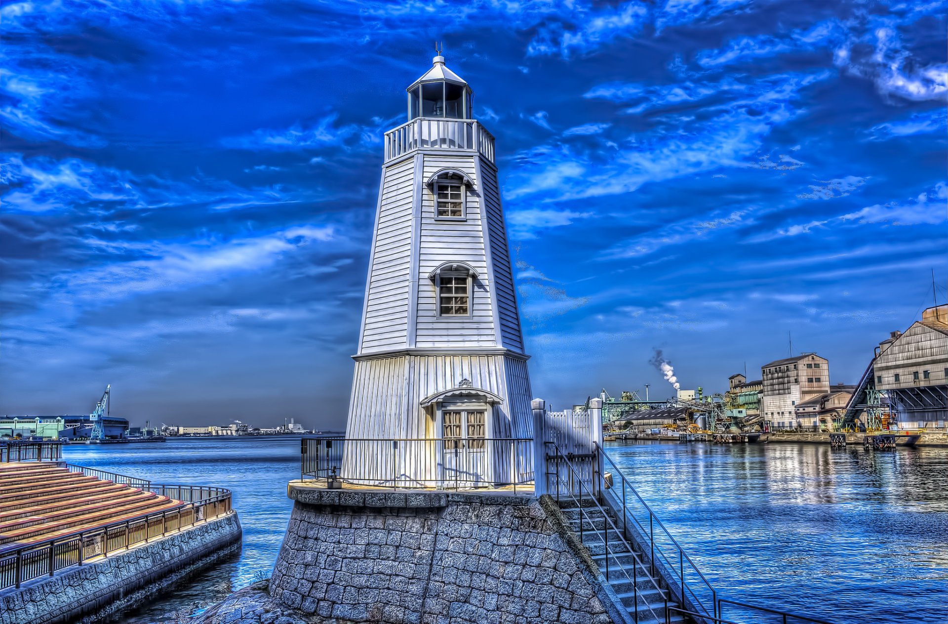 Japan's Blue Horizon: Brick Lighthouse & Stairs HD Wallpaper ...
