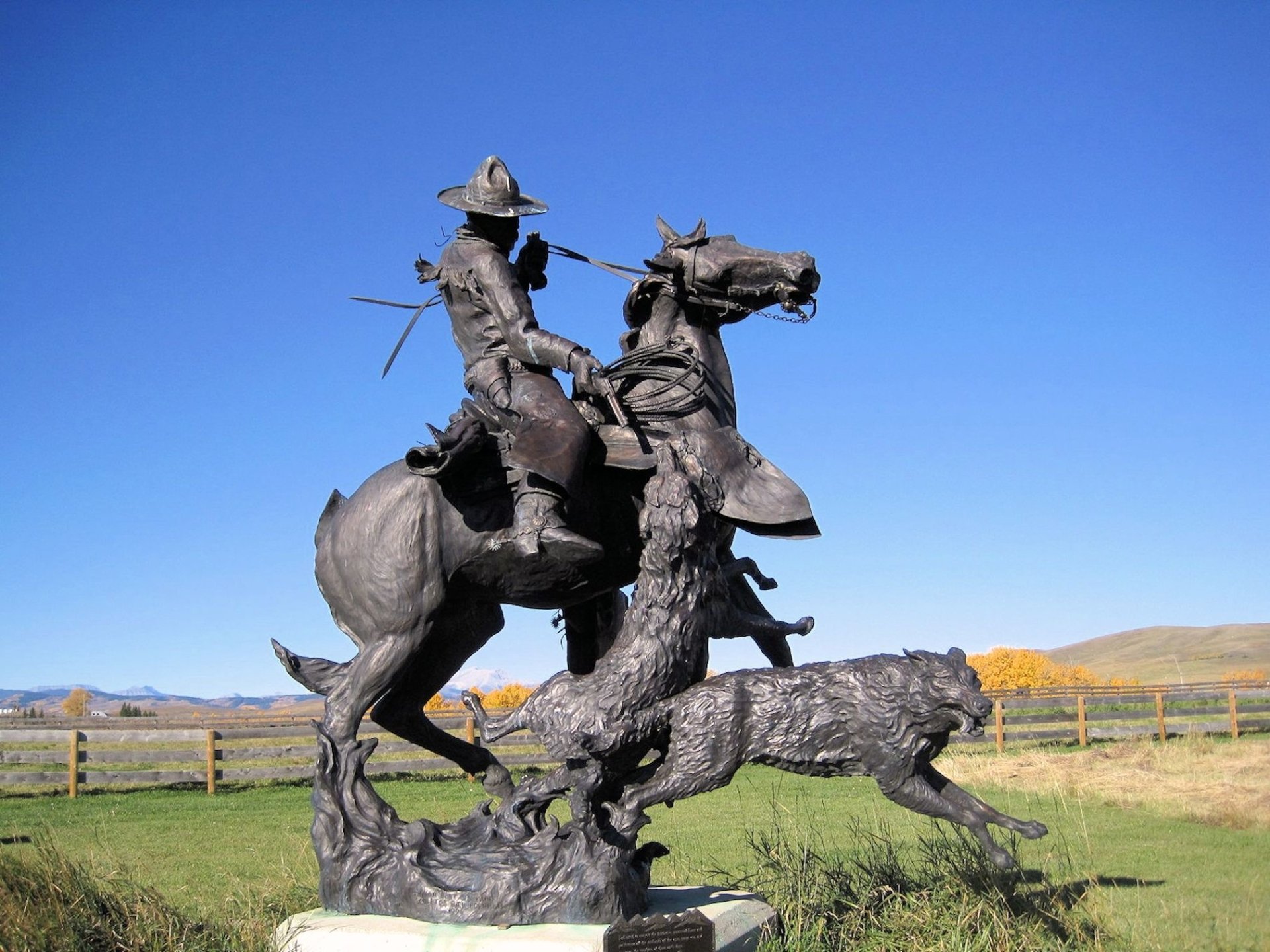 Alberta Cowboy & Wolf Sculpture: Majestic Horseman Statue HD Wallpaper ...
