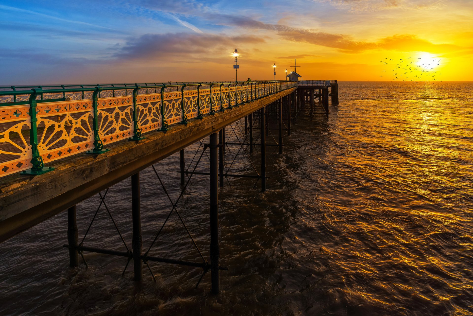 Download Horizon Bird Sea Ocean Sky Sunset Man Made Pier HD Wallpaper ...